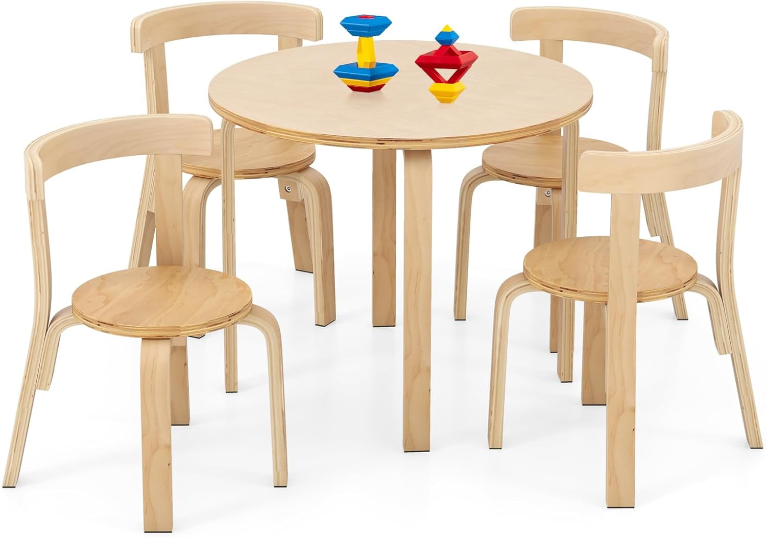 HONEY JOY Kids Table and Chair Set, Bentwood Toddler Round Table and 4 ...