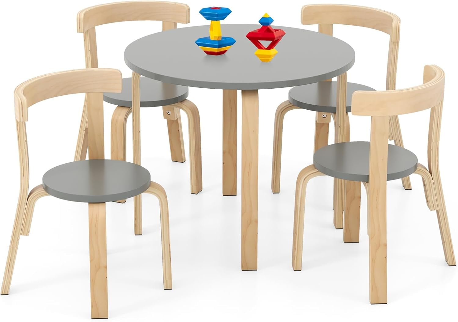 HONEY JOY Kids Table and Chair Set, Bentwood Toddler Round Table and 4 ...
