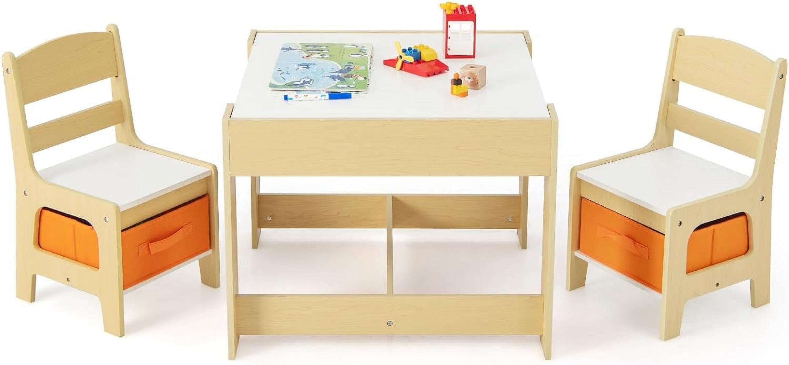 HONEY JOY Kids Table and Chairs, 3-in-1 Children Wooden Activity Set ...