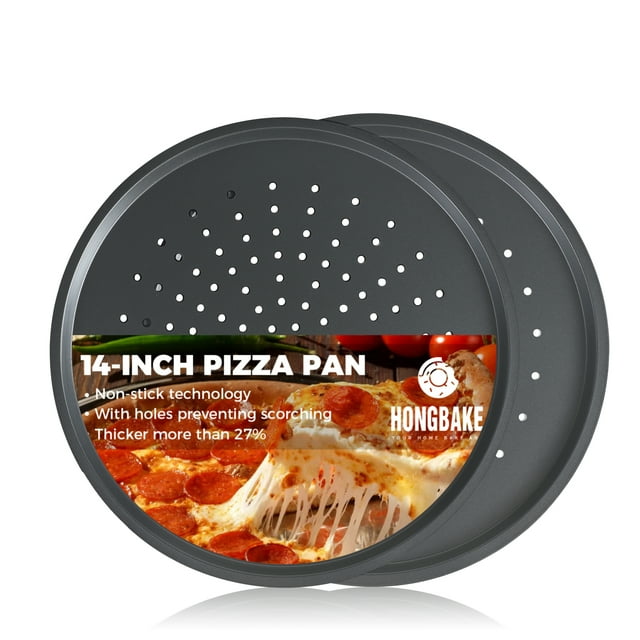 HONGBAKE 14 Inch Pizza Pan with Holes, 2 Pack Non-Stick Pizza Pan for ...
