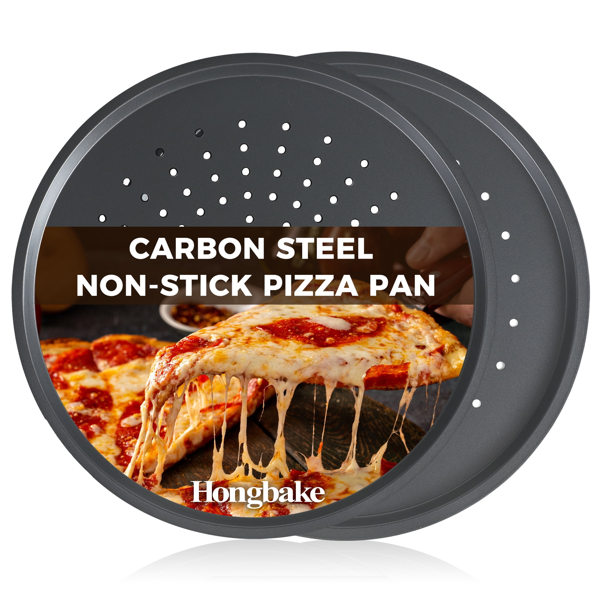 HONGBAKE 14 Inch Pizza Pan for Baking, 2 Pack Non-Stick Non-Stick Pizza ...