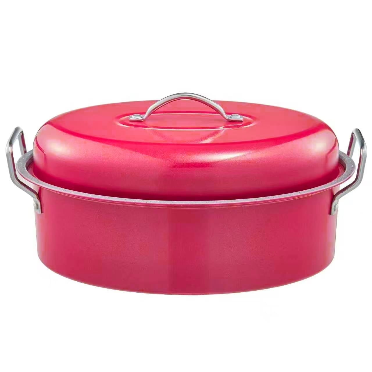 HONGBAKE 18 Inch Turkey Roasting Pan with Rack and Lid, Extra Large Red ...