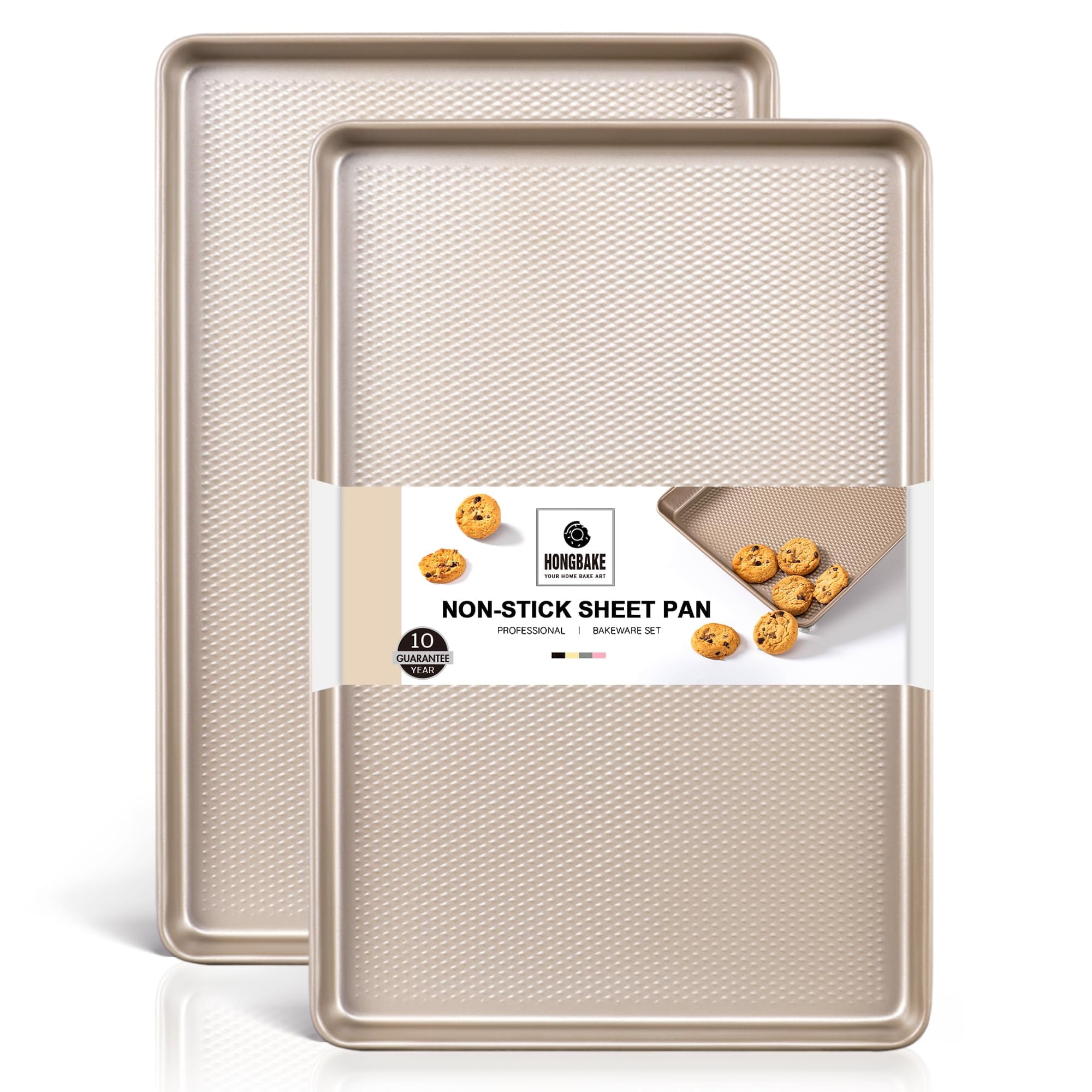 HONGBAKE 2 Pack Half Sheet Baking Pans,Non Stick Baking Sheet for Oven ...