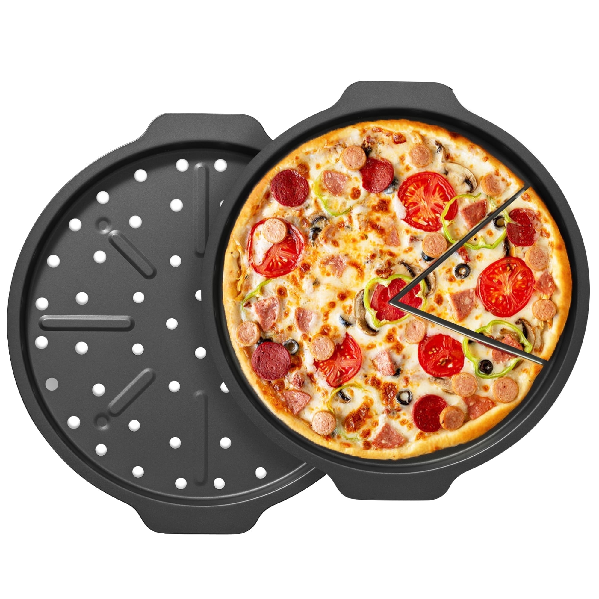 HONGBAKE 2-Pack Steel Nonstick Pizza Pan, 12 Inch, Grey, for Oven with ...