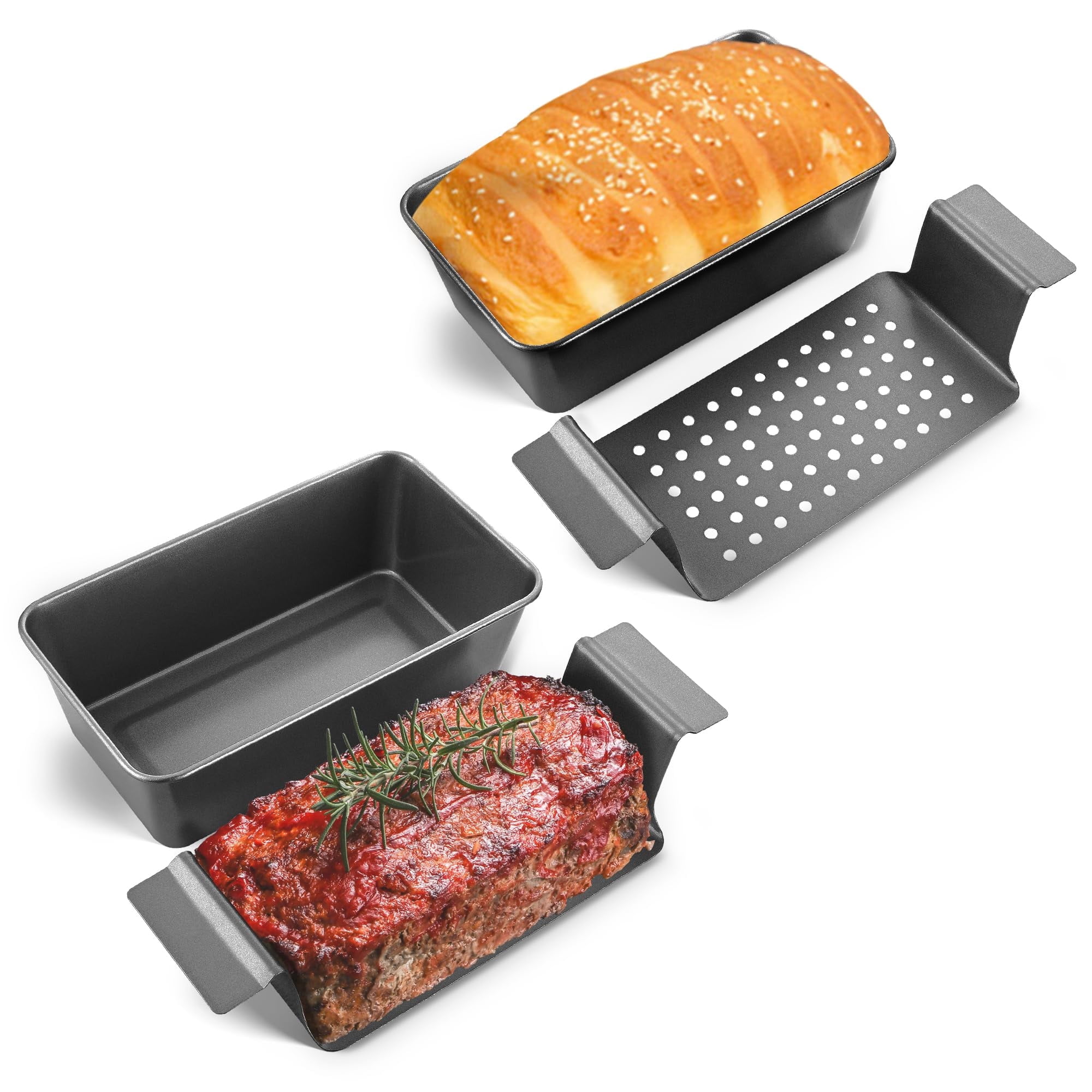 HONGBAKE 4 Pack Meatloaf Pan with Drain Tray, 9 x 5 Inches Loaf Pans ...