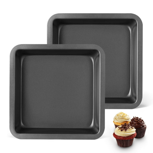 HONGBAKE 8x8 Cake Baking Pan Set, Nonstick Square Brownie Pans with ...