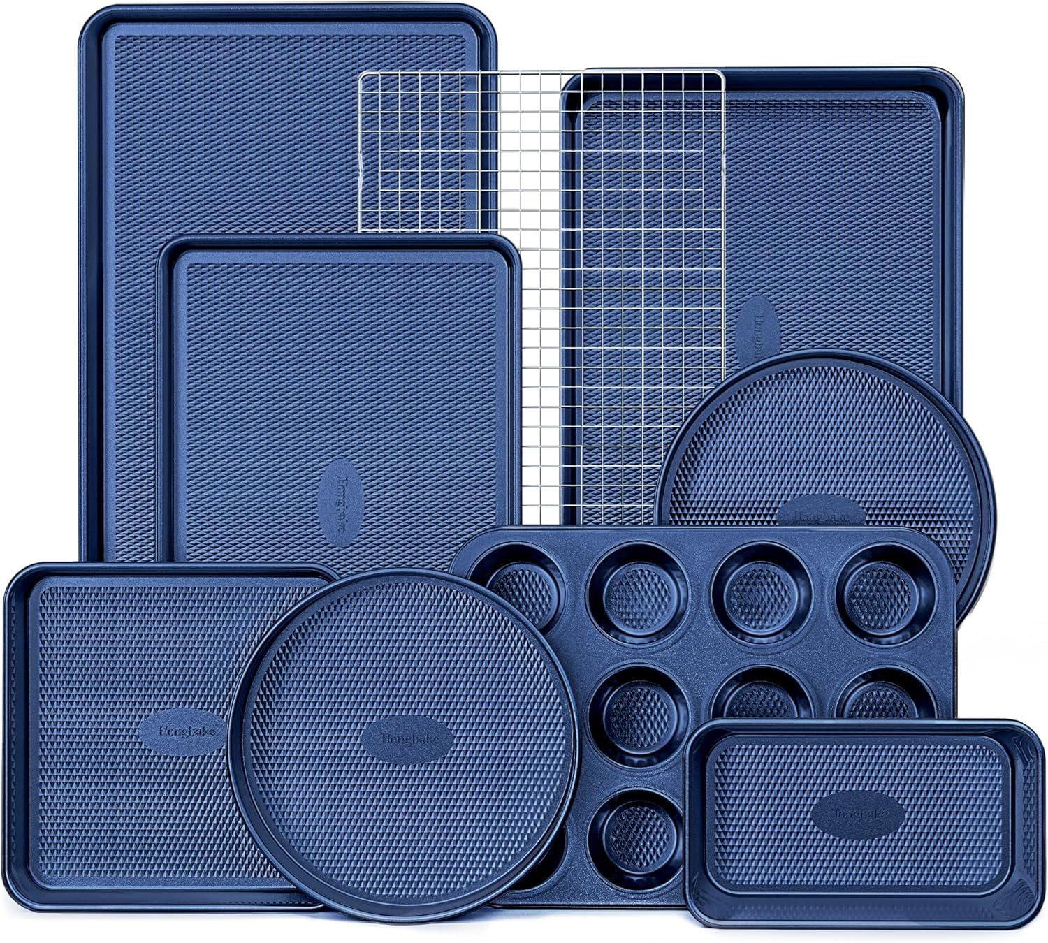 HONGBAKE 9-Piece Baking Pans Set Nonstick, Stackable Non Toxic Bakeware ...