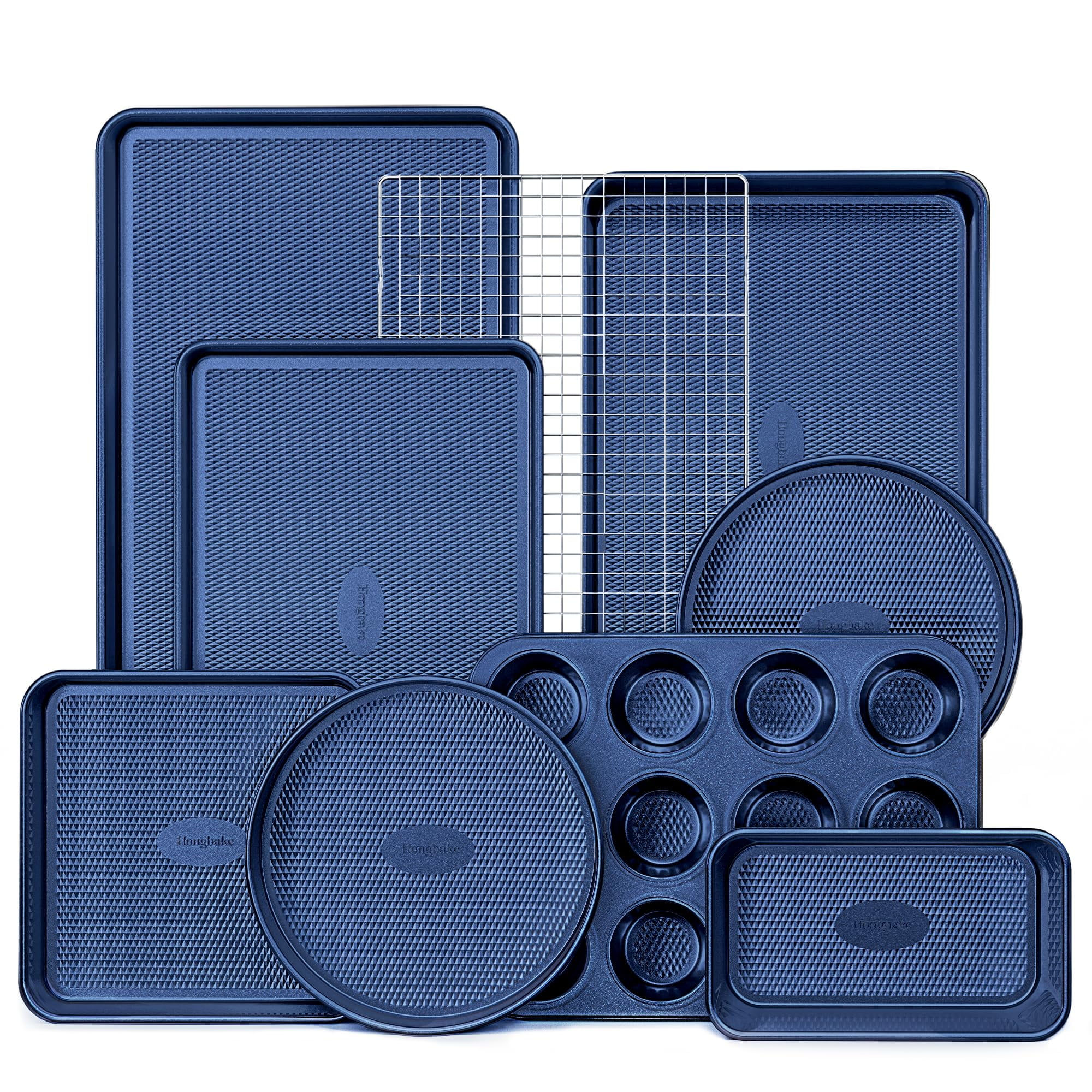 HONGBAKE 9-Piece Baking Pans Set Nonstick, Stackable Non Toxic Bakeware ...