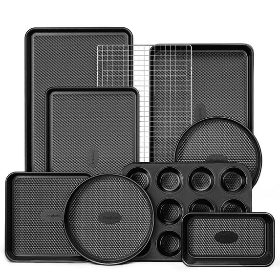 HONGBAKE 9-Piece Baking Pans Set Nonstick, Stackable Non Toxic Bakeware ...