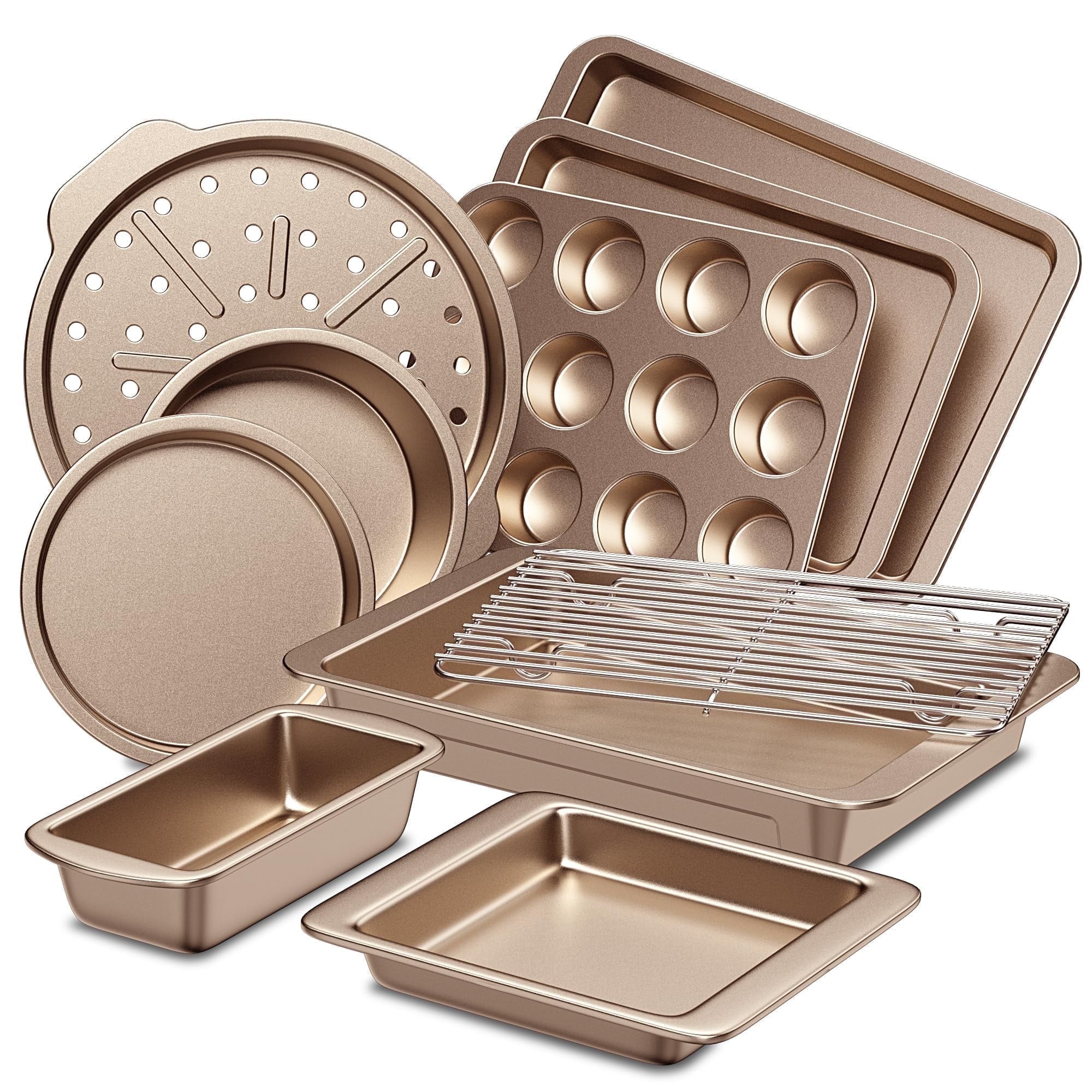 HONGBAKE 10-Piece Nonstick Bakeware Set, Baking Pans, Muffin Tin, Loaf ...