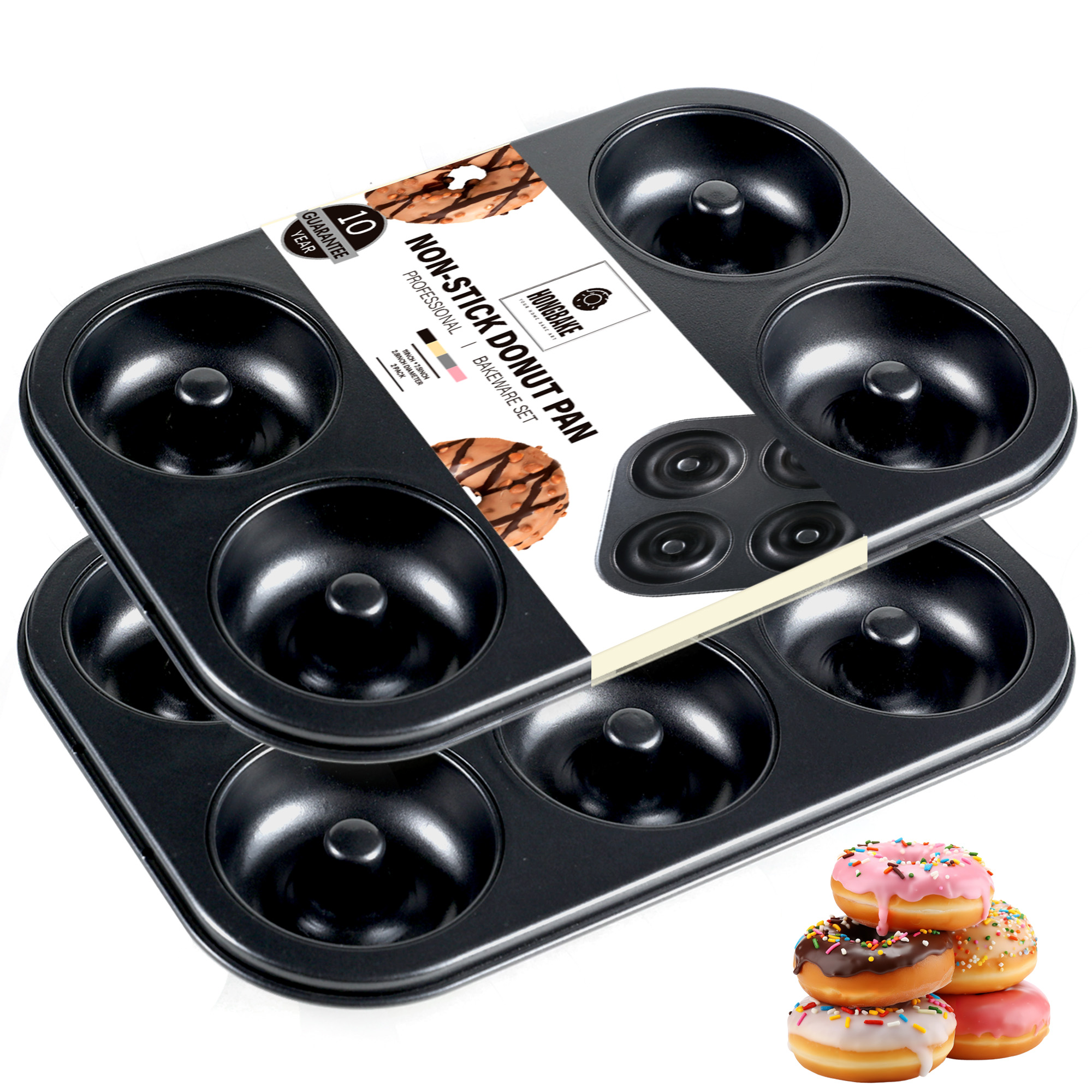 HONGBAKE Nonstick Donut Pans For Baked Doughnuts, 2-Pack 6 Cavity ...