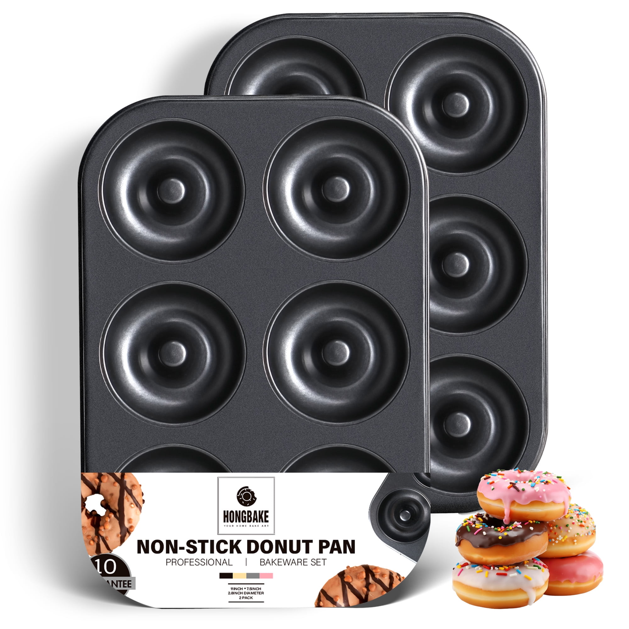 HONGBAKE Nonstick Donut Pans For Baked Doughnuts, 2-Pack 6 Cavity ...