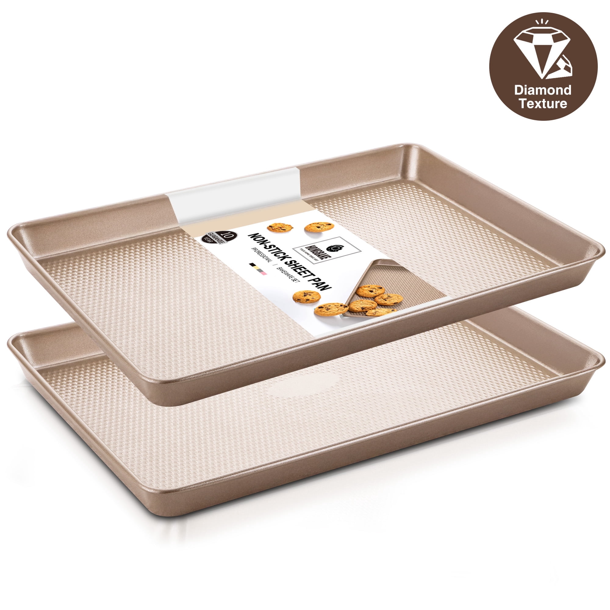 HONGBAKE Jelly Roll Pan 15x10 with Diamond Texture, 2 Pack Cookie Sheet ...
