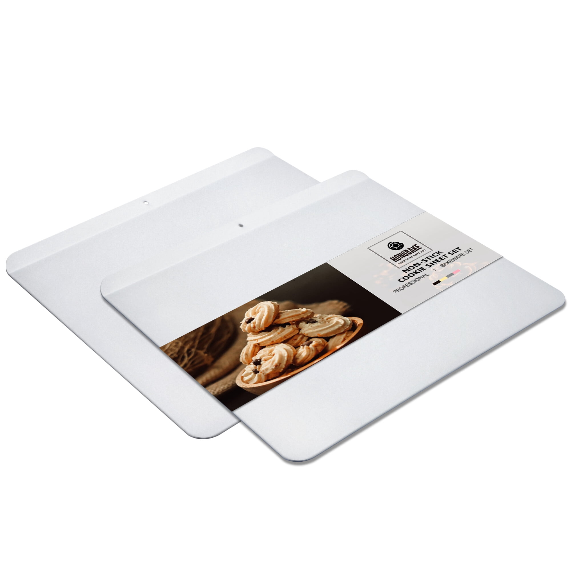 HONGBAKE Large Flat Cookie Sheet No Edges, Nonstick Insulated Baking ...