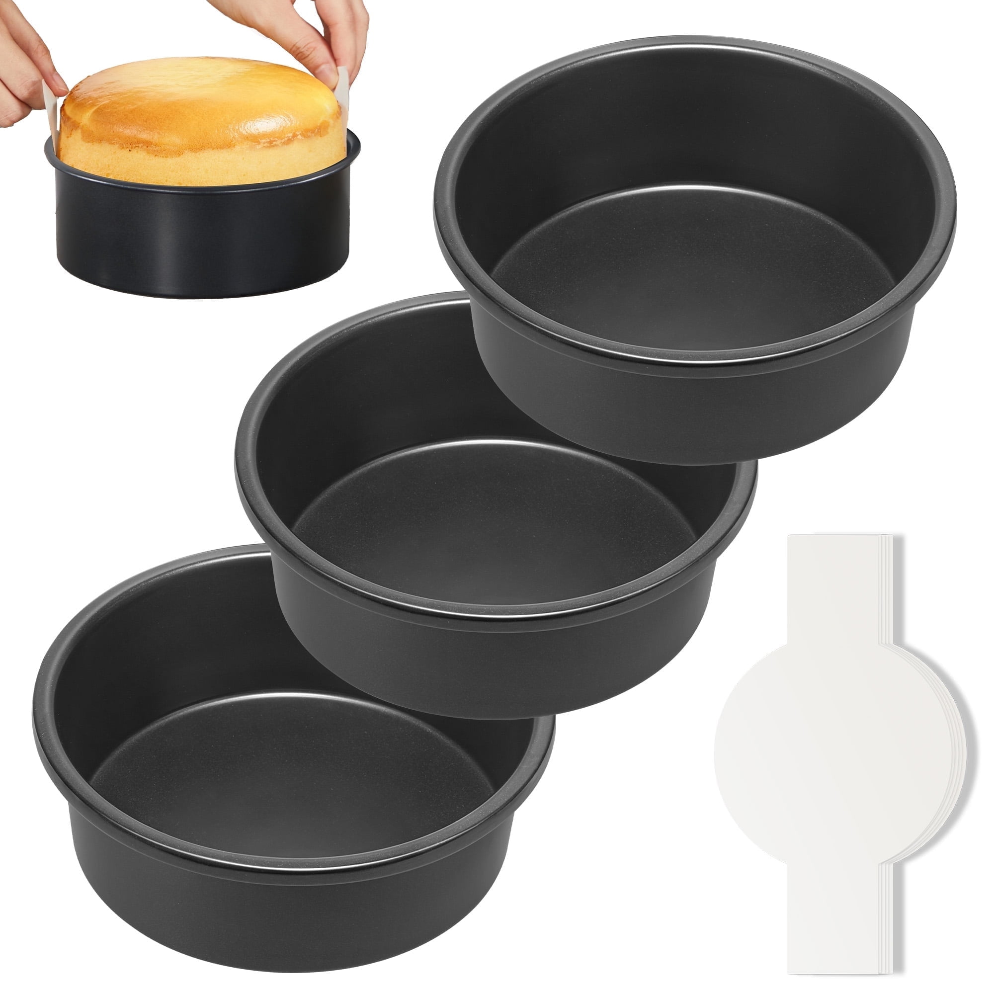 HONGBAKE 6 Inch Round Cake Pan Set, Nonstick, Heavy-Duty, Dishwasher ...