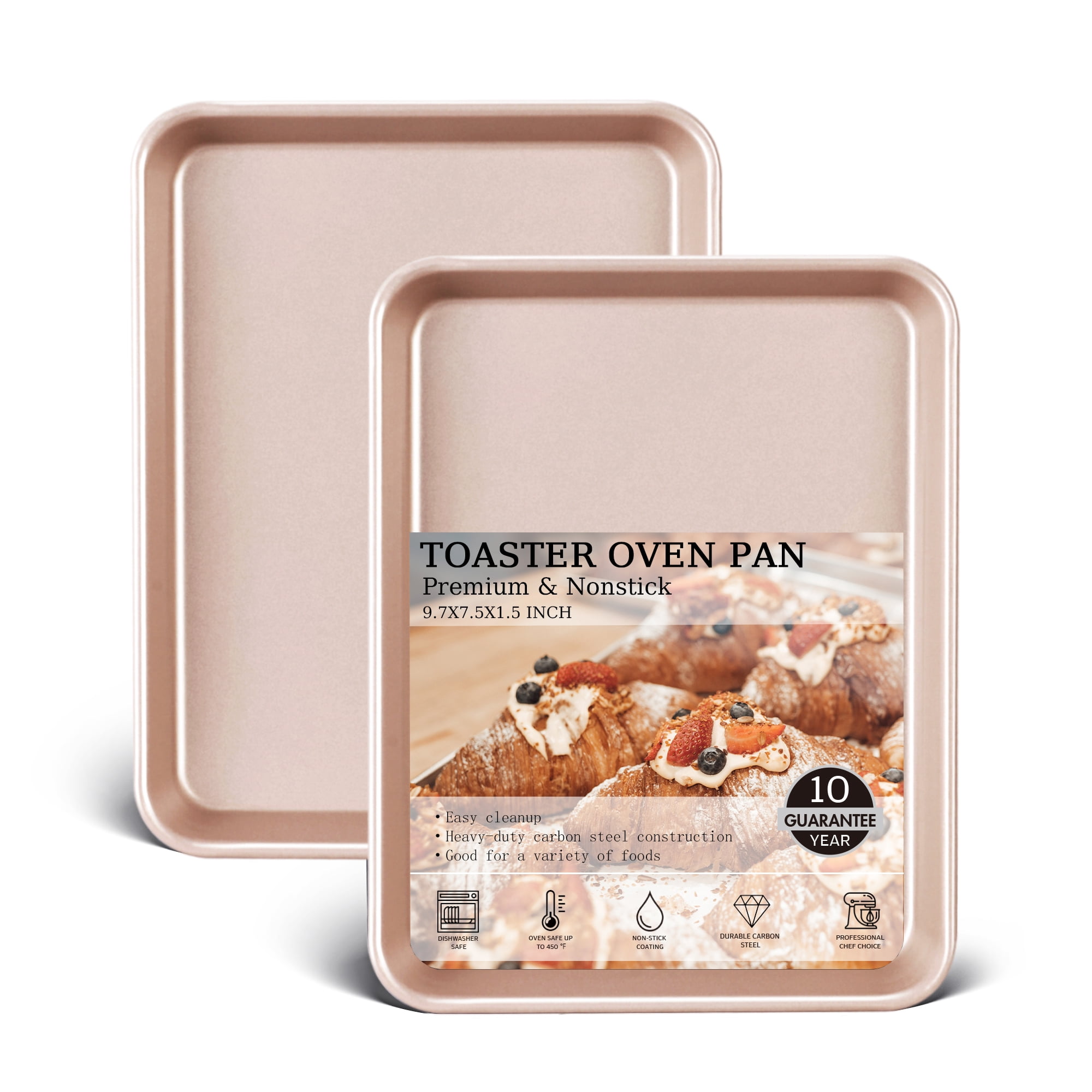 HONGBAKE 2 Pack 9.7"X7.6" Small Cookie Sheet, 57% Thicker Nonstick 1/8 ...