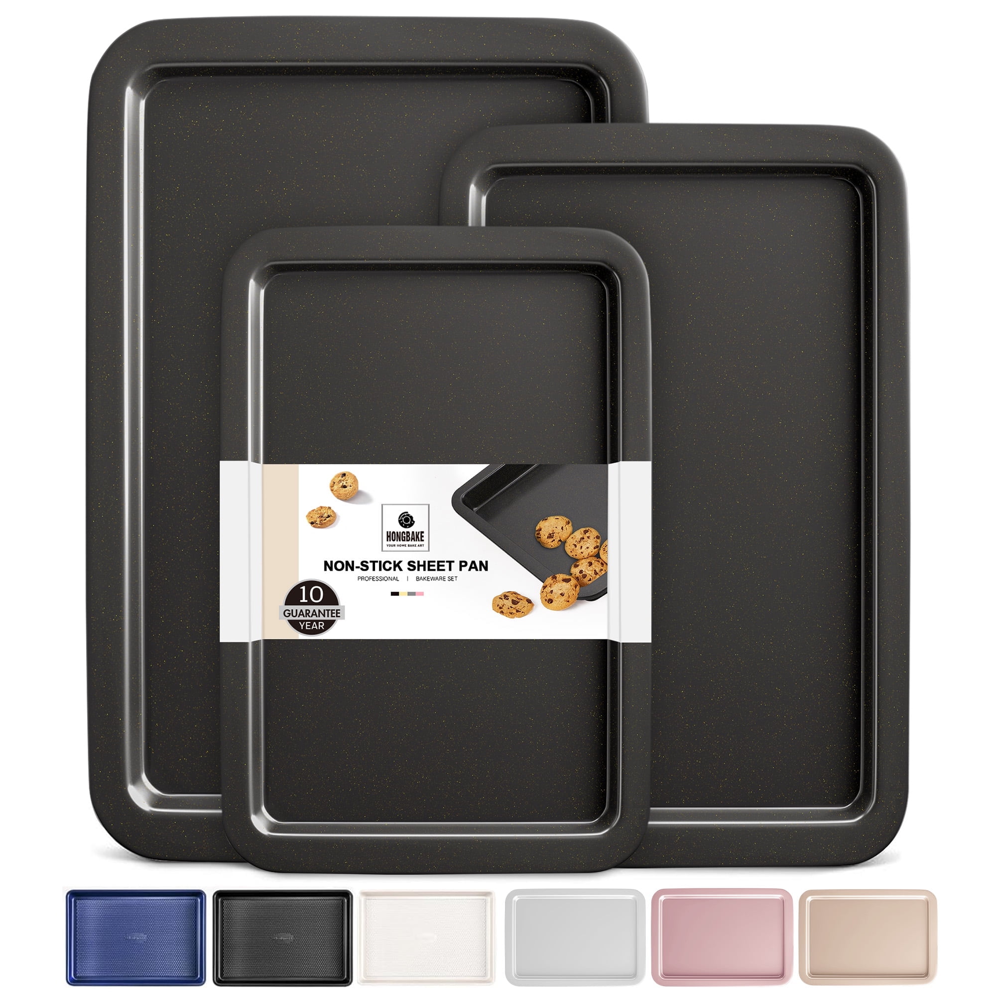 HONGBAKE Baking Sheet Pan Set 3 Pieces Nonstick Cookie Sheets for Oven ...