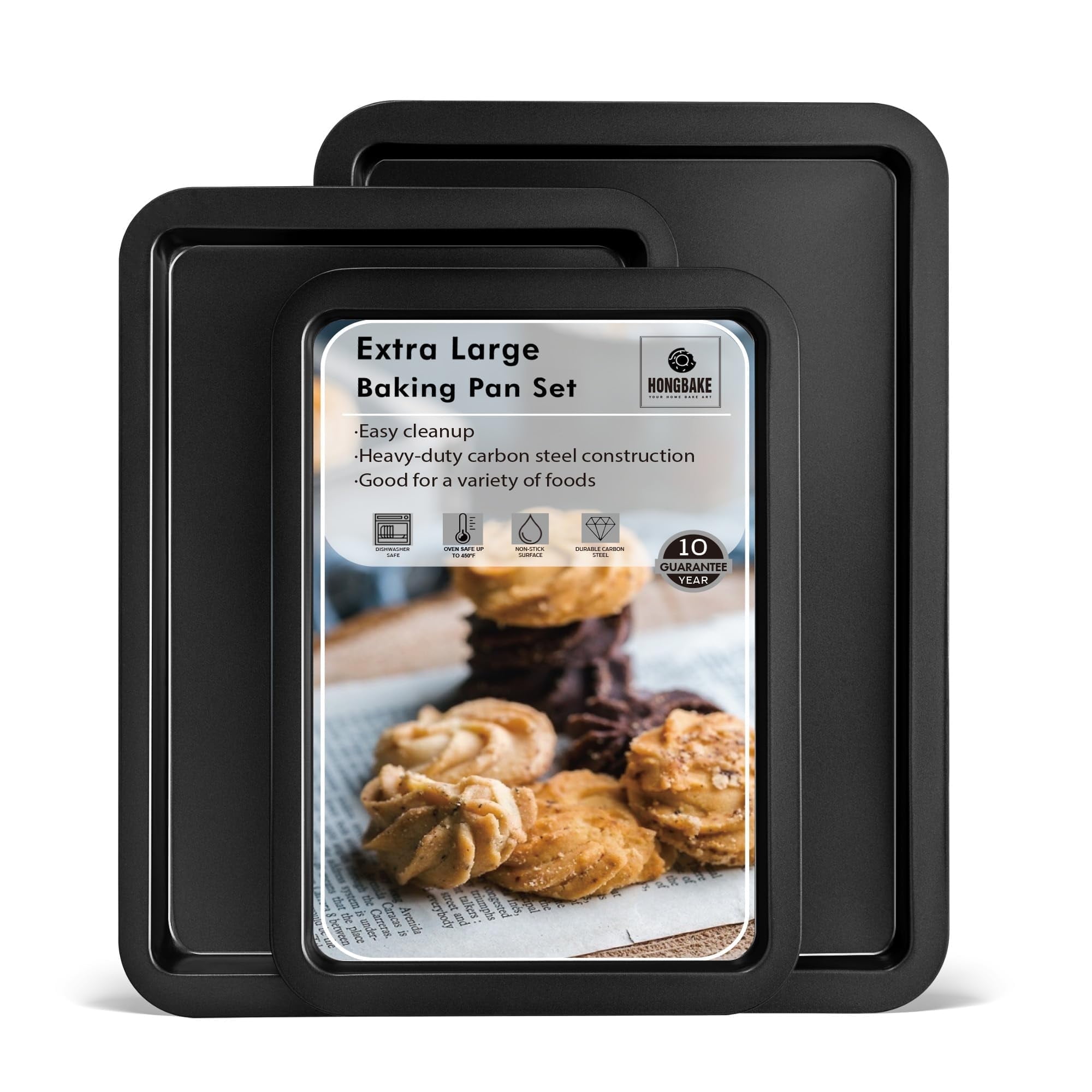 HONGBAKE XL Large Baking Sheet Set-19"x13.25", Large Cookie Sheet Pan, Nonstick Oven Tray with ...