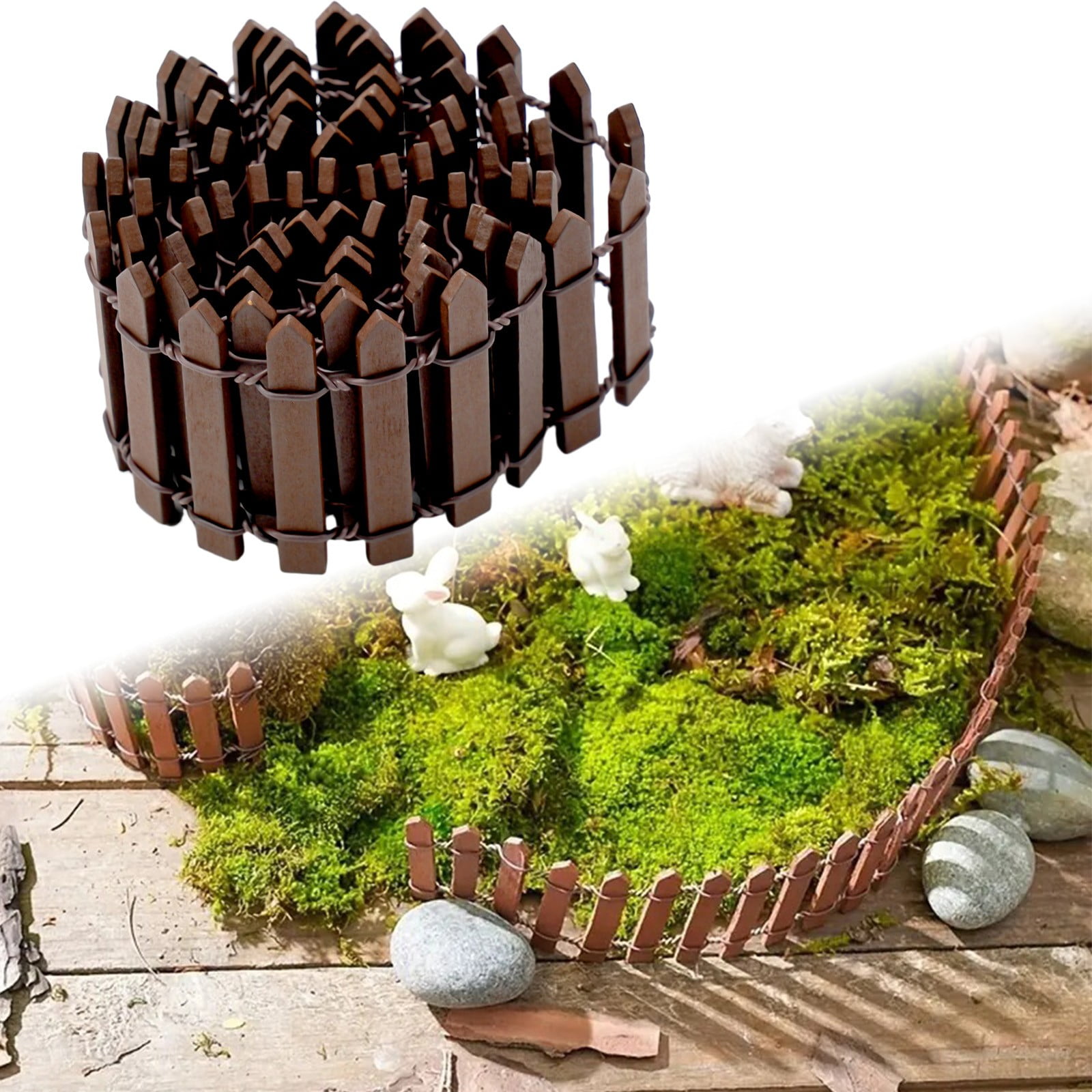 HONGDI 100cm*5cm Fairy Fence Miniature Garden Ornament Wood Picket ...