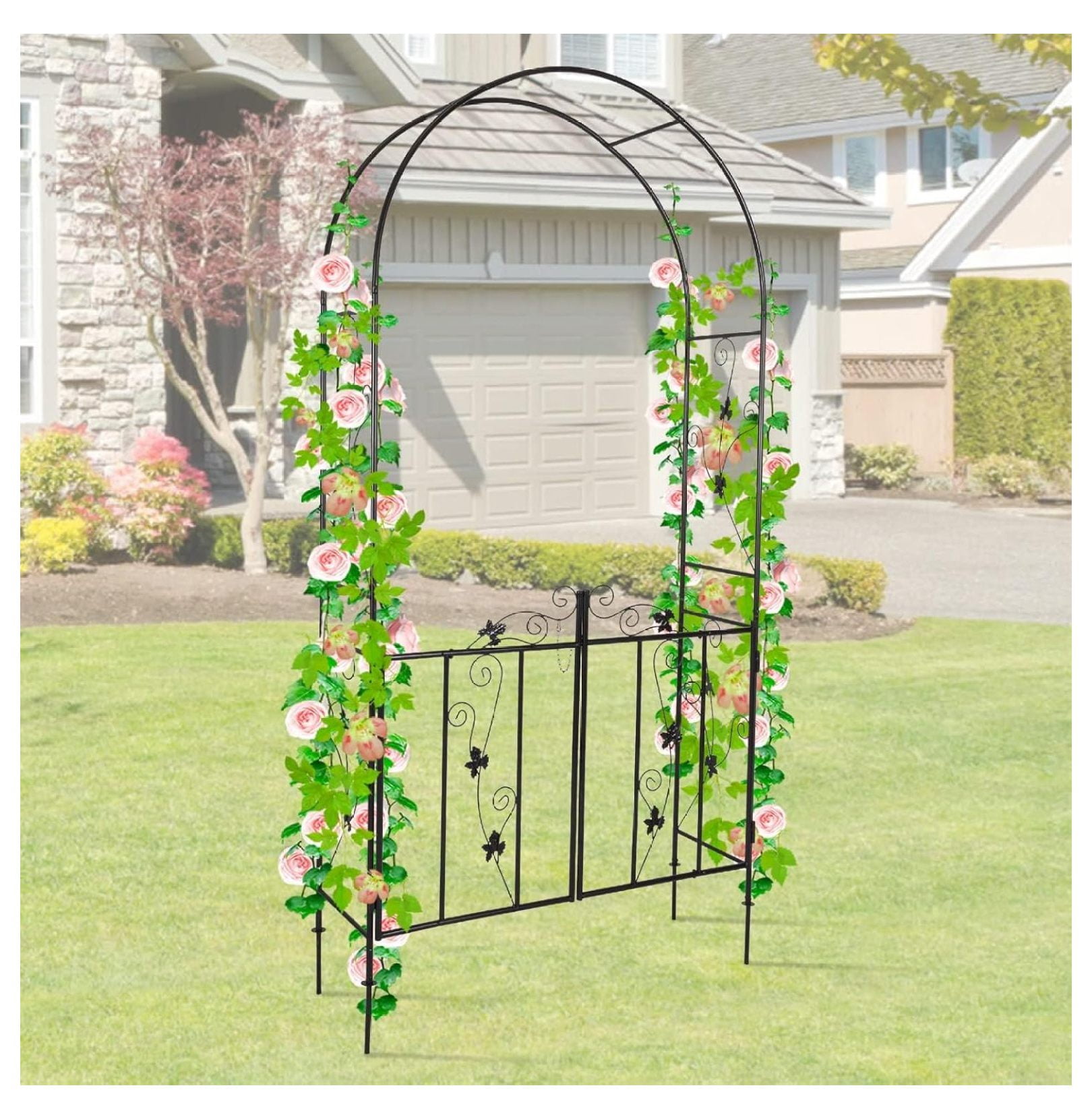 HONGDINGF Garden Arch Arbor with Gate Trellis Arbour Archway for ...