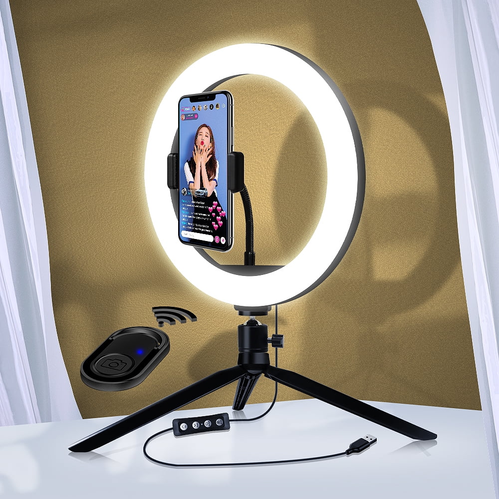 Hongge 10 Led Ring Light With Tripod Stand Phone Holder 3 Light Modes