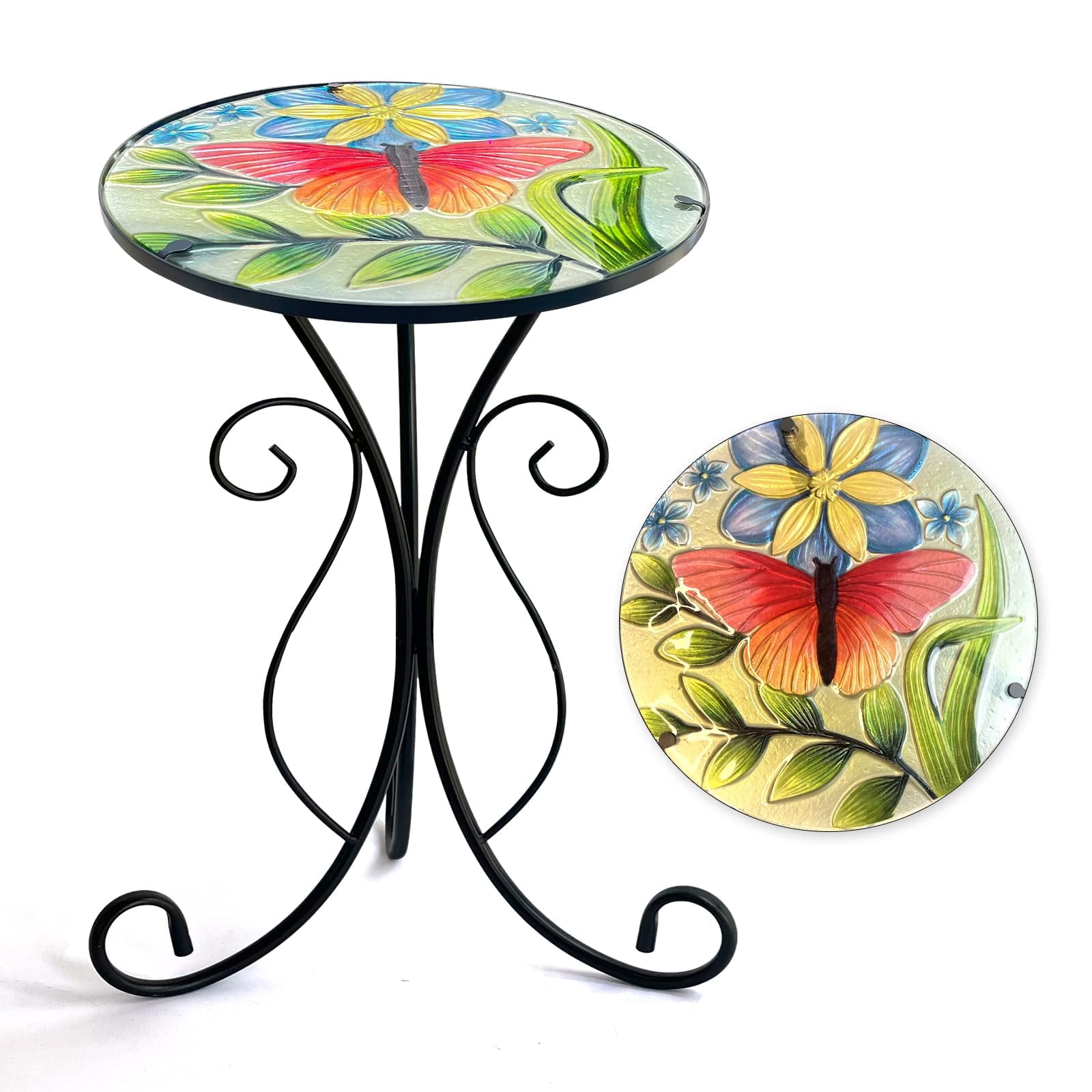 HONGLAND Indoor/Outdoor Folding Metal Garden Accent Table, Pink ...