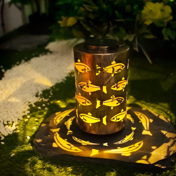 HONGLAND Solar Hanging Lantern, Metal Fish Pattern Lights, Waterproof ...
