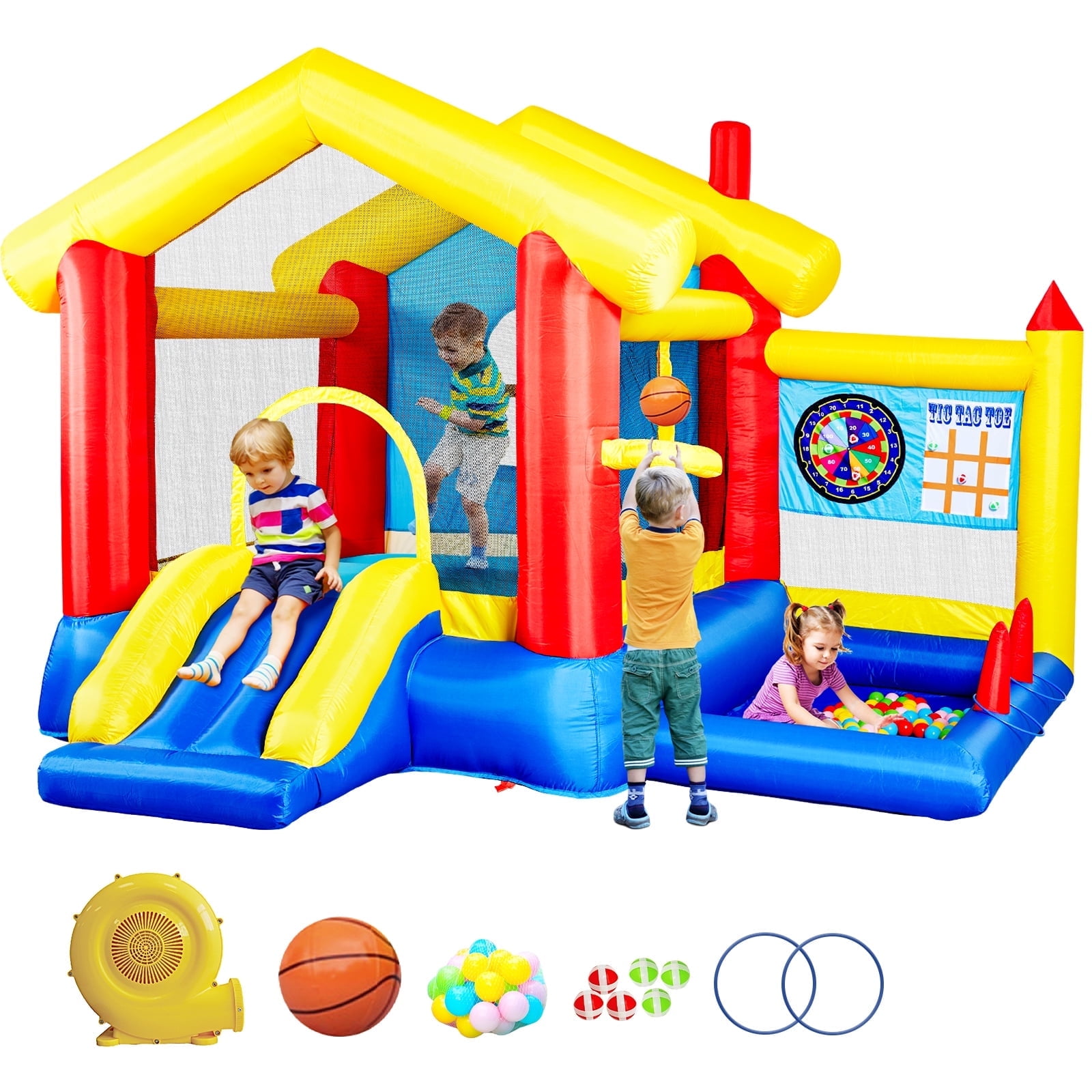 HONGLONG 8 in 1 Inflatable Bounce House with Blower Basketball Hoop ...
