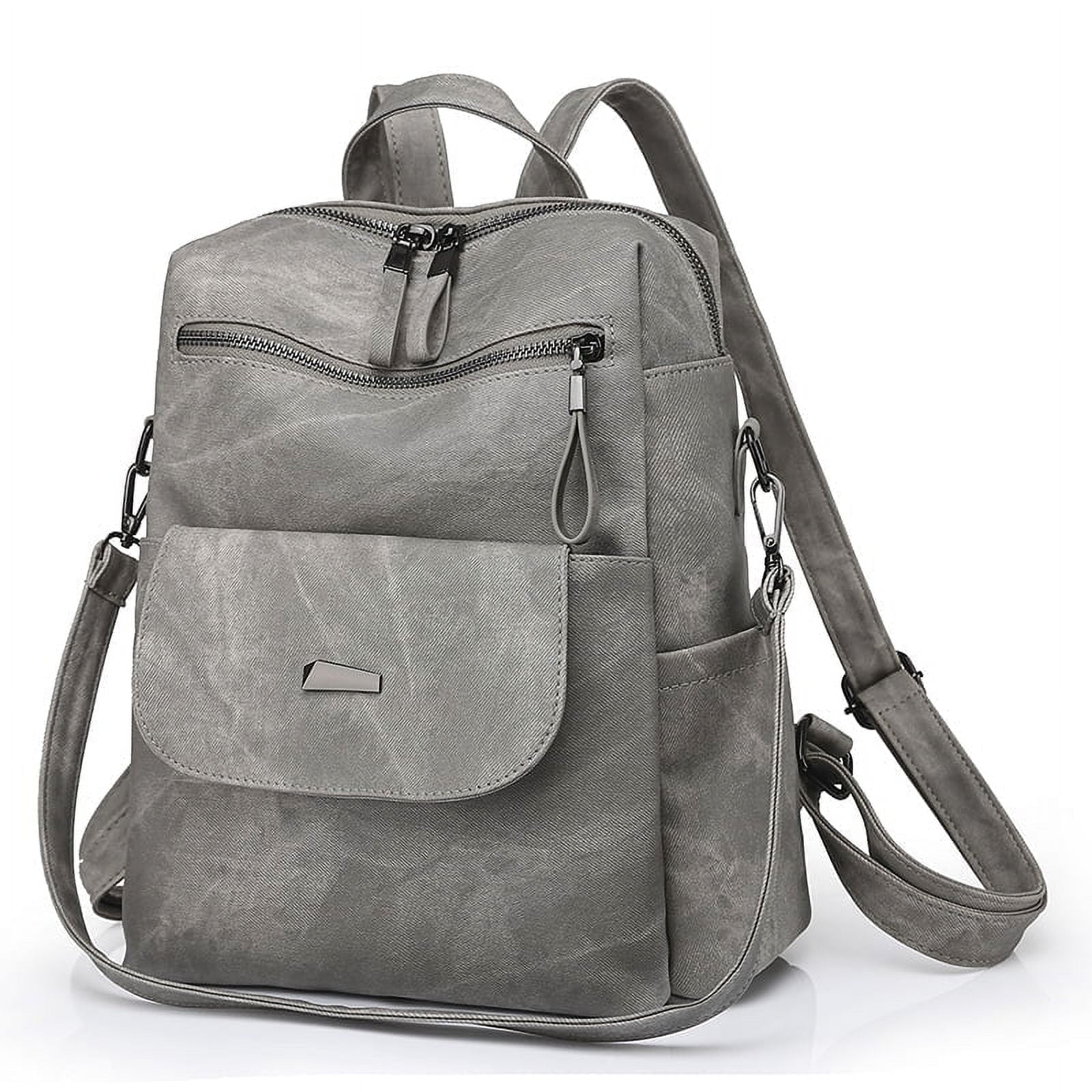 "HONGLONG Convertible Backpack Purse, Gray PU Leather, Lightweight and ...