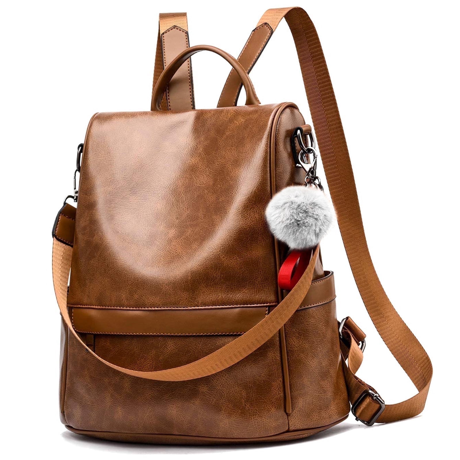 HONGLONG, Womens Casual Backpack Purse, PU Leather Anti-Theft Brown ...