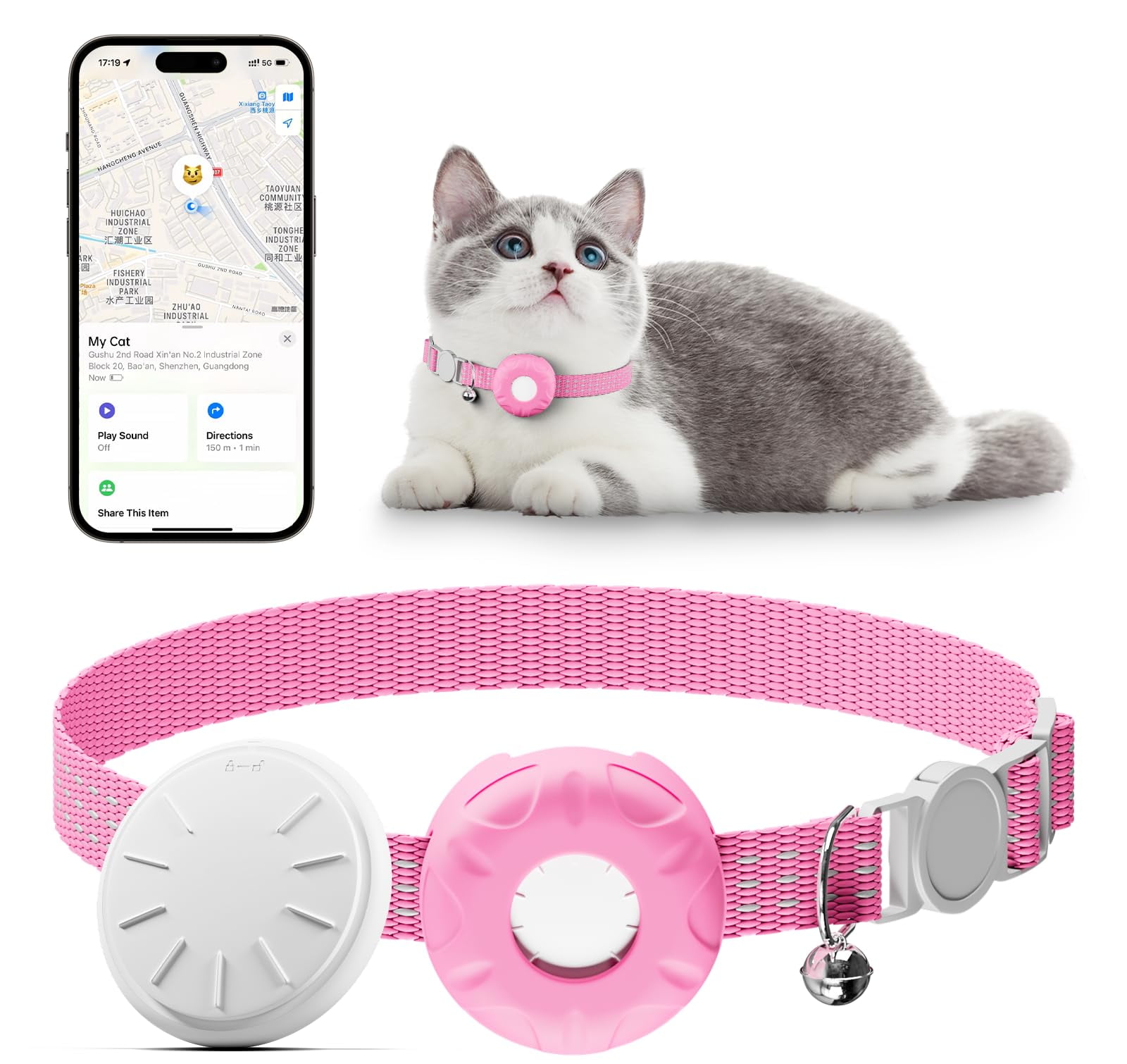 HONGTOP H Cat Tracker, Cat Tracker Collar with Safety Elastic Buckle, Works with Any Collar ...