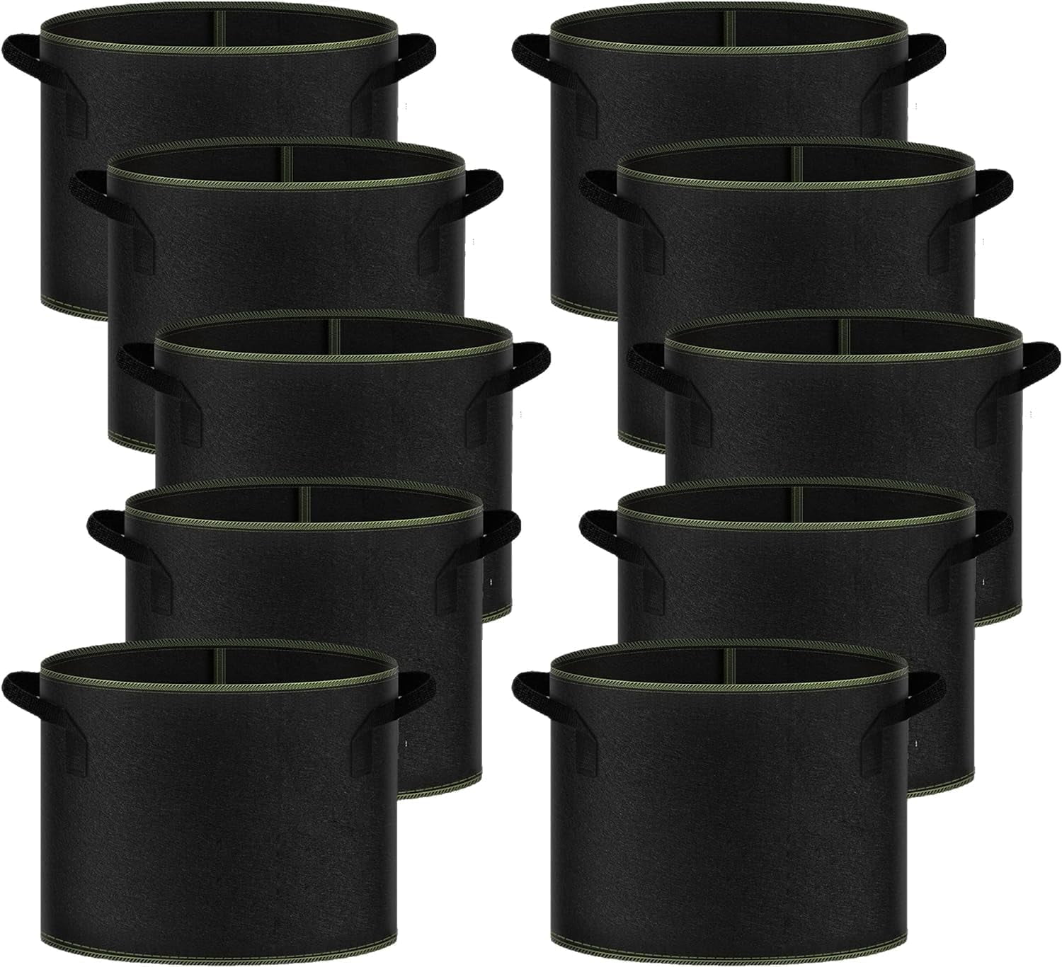 HONGVILLE 10-Pack Black/Green Grow Bags Aeration Fabric Pots w/Handles ...