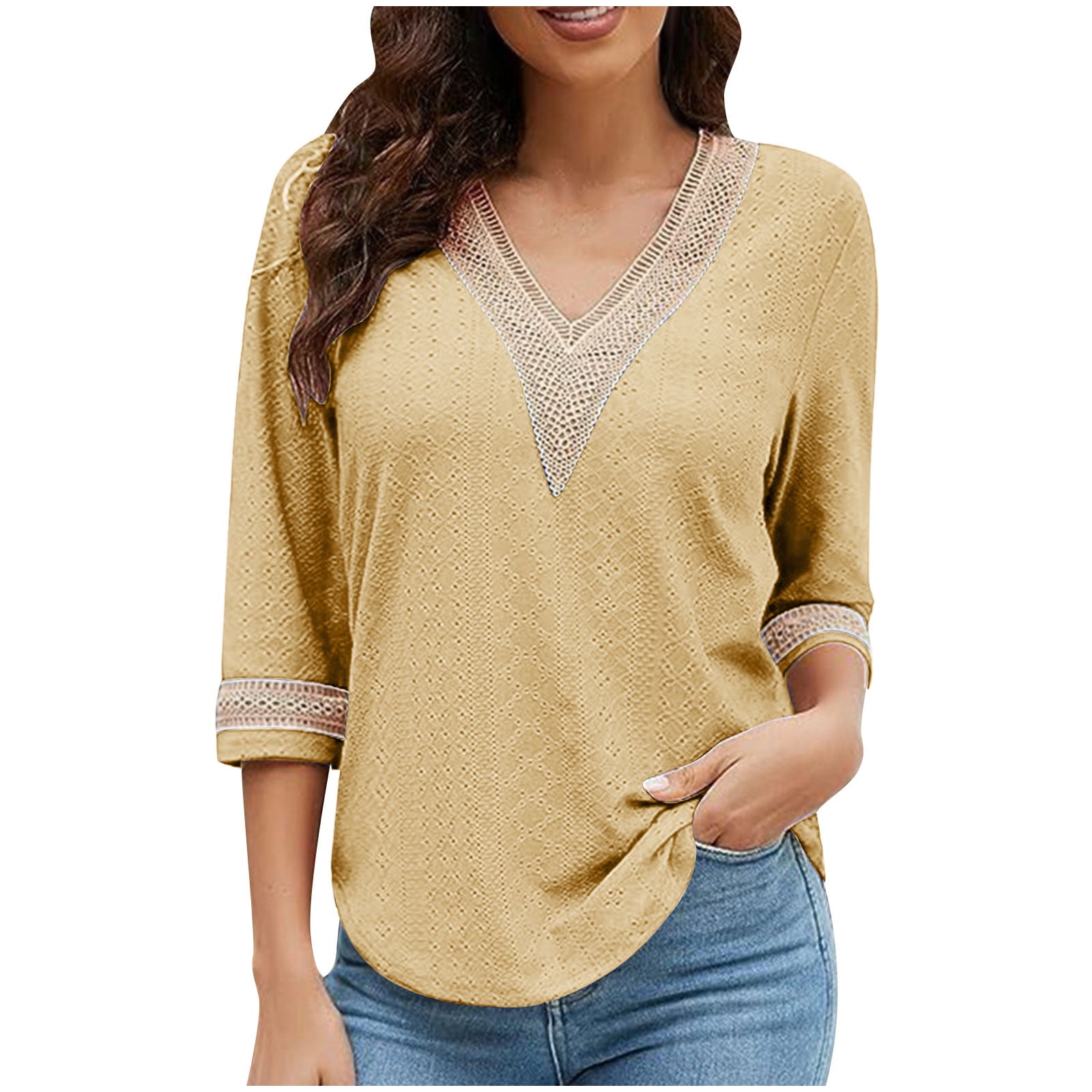 HONHUZH Lace Tops for Women 2025 Trendy Half Sleeve V-Neck Blouse Boho ...