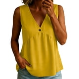 HONHUZH Womens Summer Tops Sleeveless V Neck Ruffle Hem Blouse Casual ...