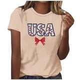 HONHUZH Womens Summer Tops USA Lettering Print T-Shirt Short Sleeve ...