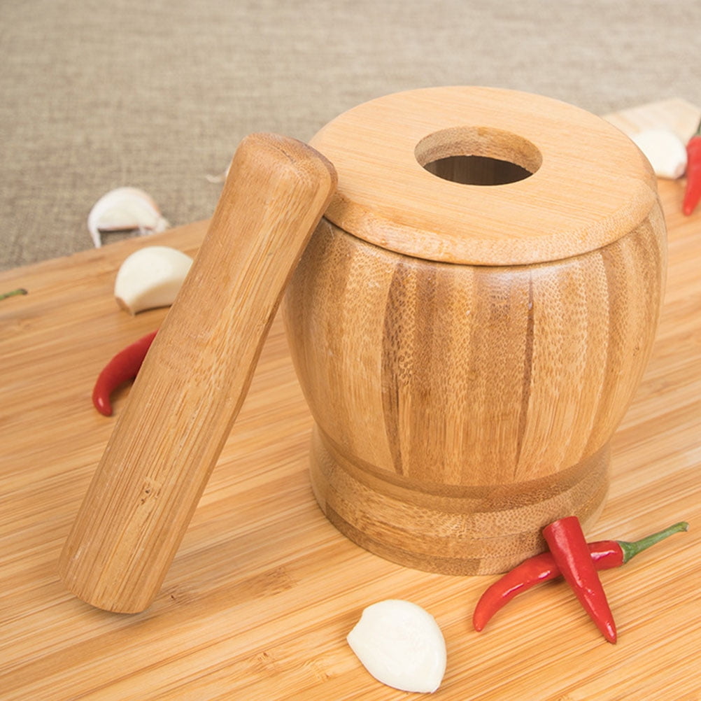 HONITANO 1 Set grinding bowl and pestle Bamboo For Garlic And Herbs In ...