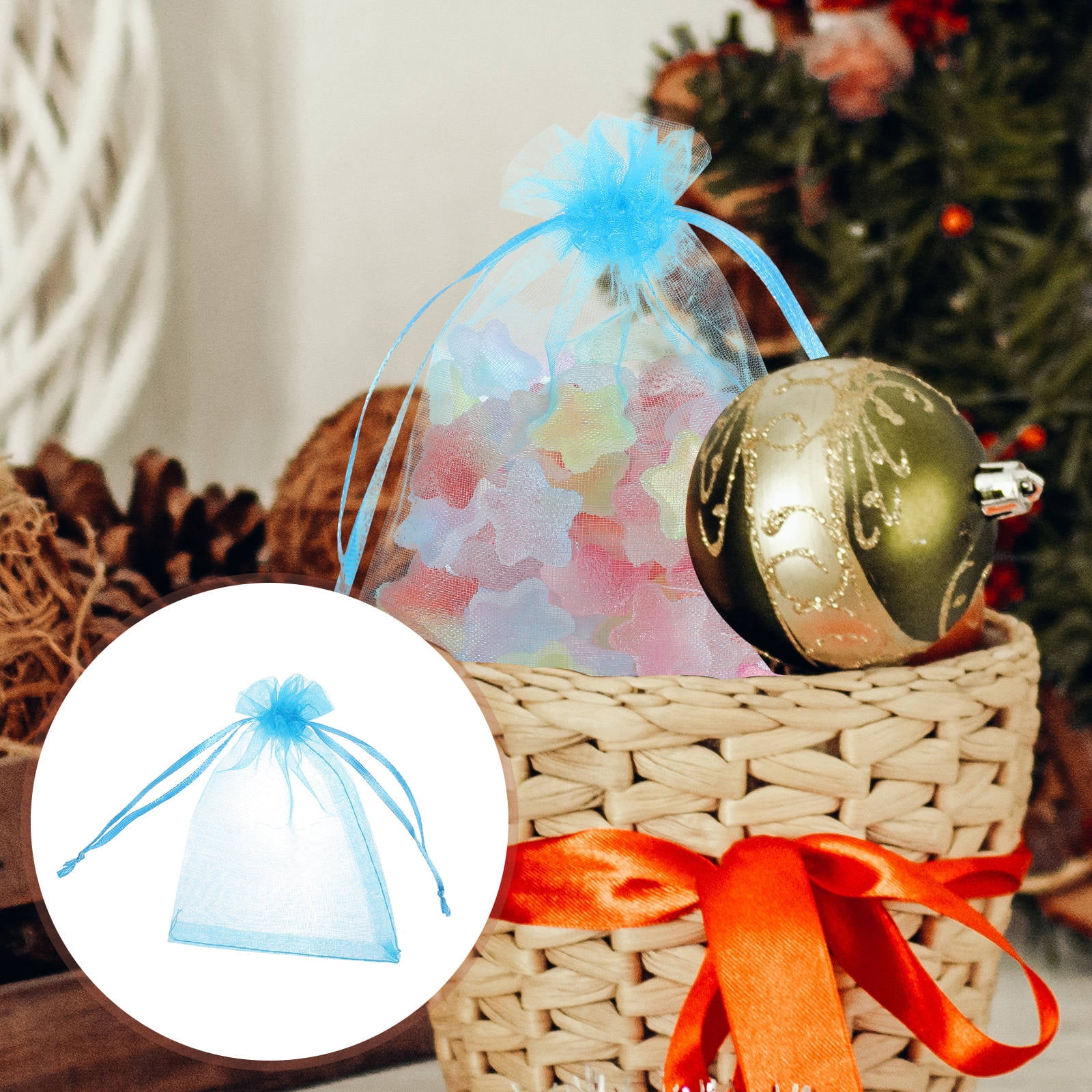 HONITANO 100Pcs Mesh Drawstring Bag in Blue Organza for Goodie Candy ...