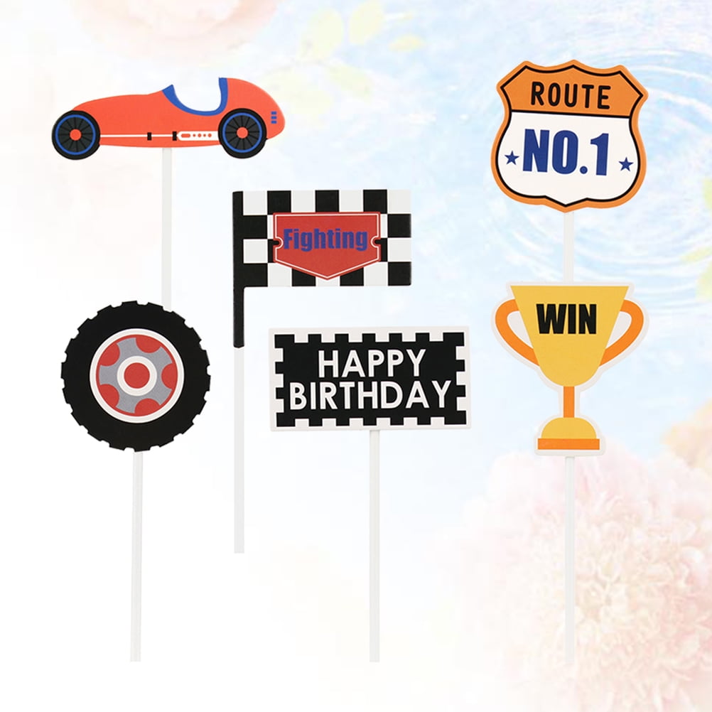 HONITANO 12Pcs Party Cupcake Decor Trophy Checkered Flag Toppers ...