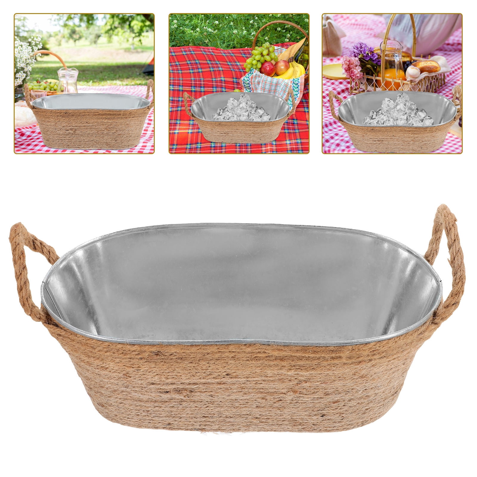 HONITANO 1Pack Small Ice Bucket Iron Oval Shape with Rope for Cooling ...