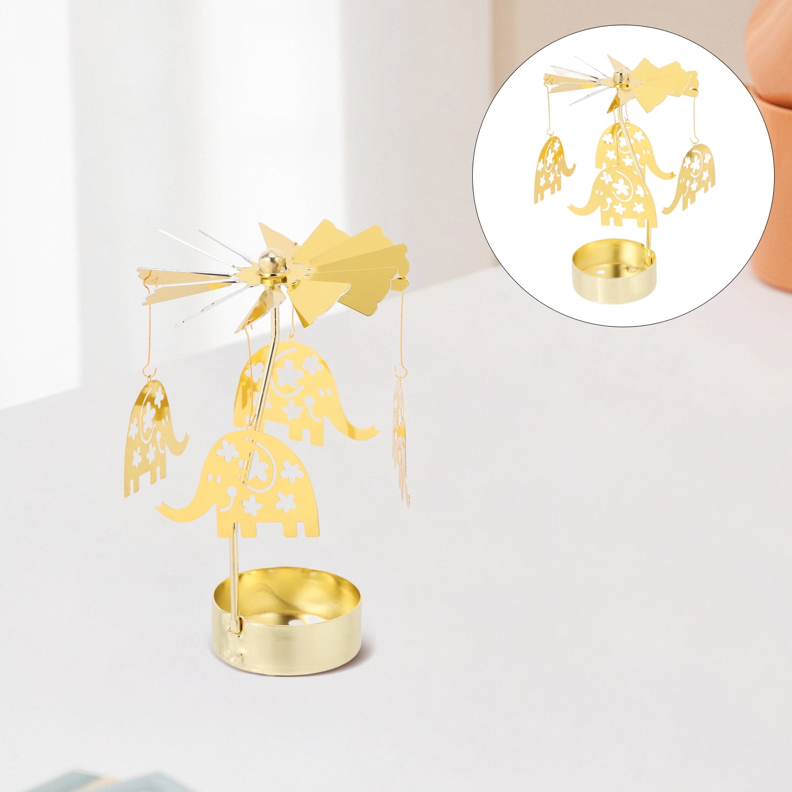 HONITANO 1Pcs Carosel Candle Holder Golden Iron Metal Rotating ...