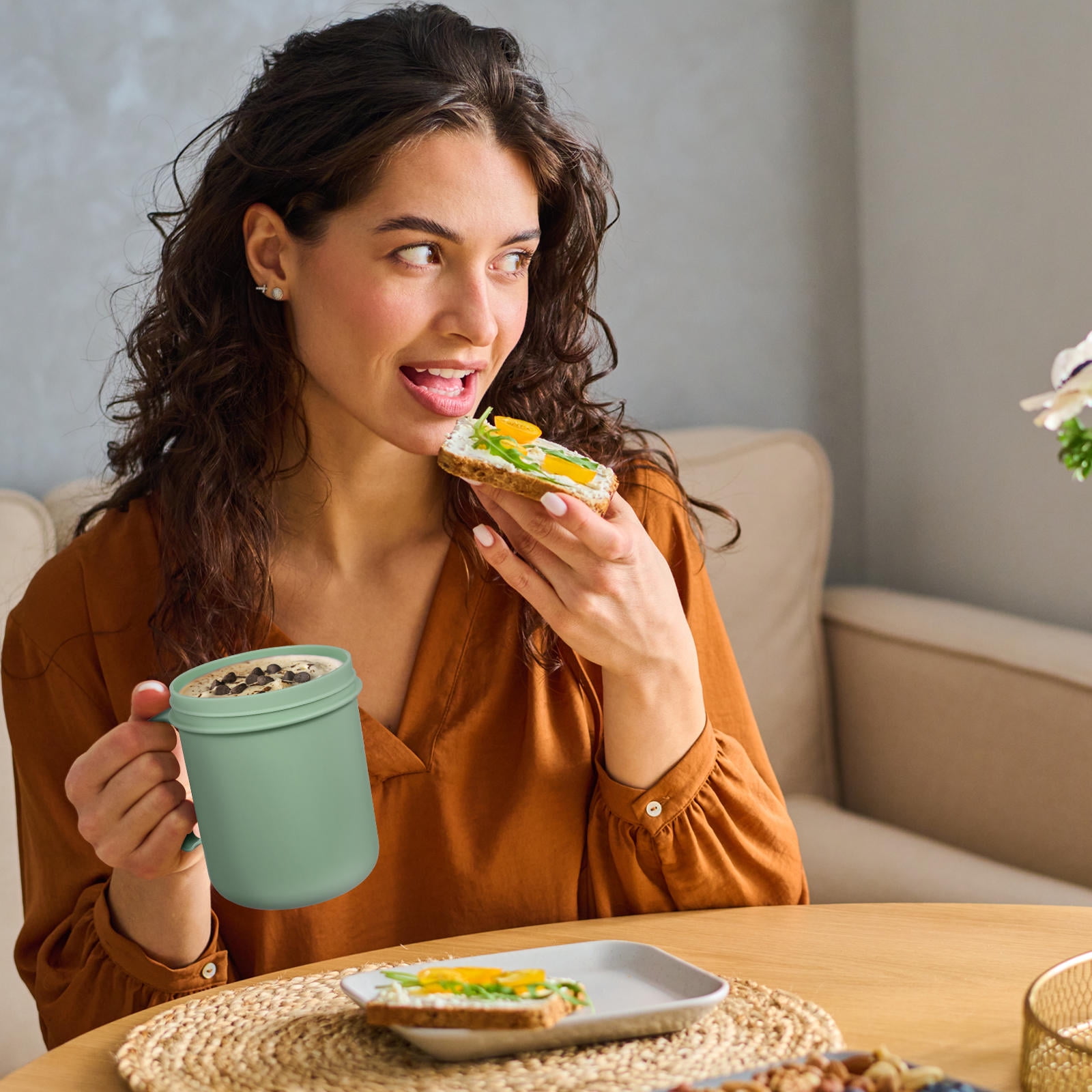 HONITANO 1Pcs Plastic Cups With Lids Round Green PP Microwaveable ...