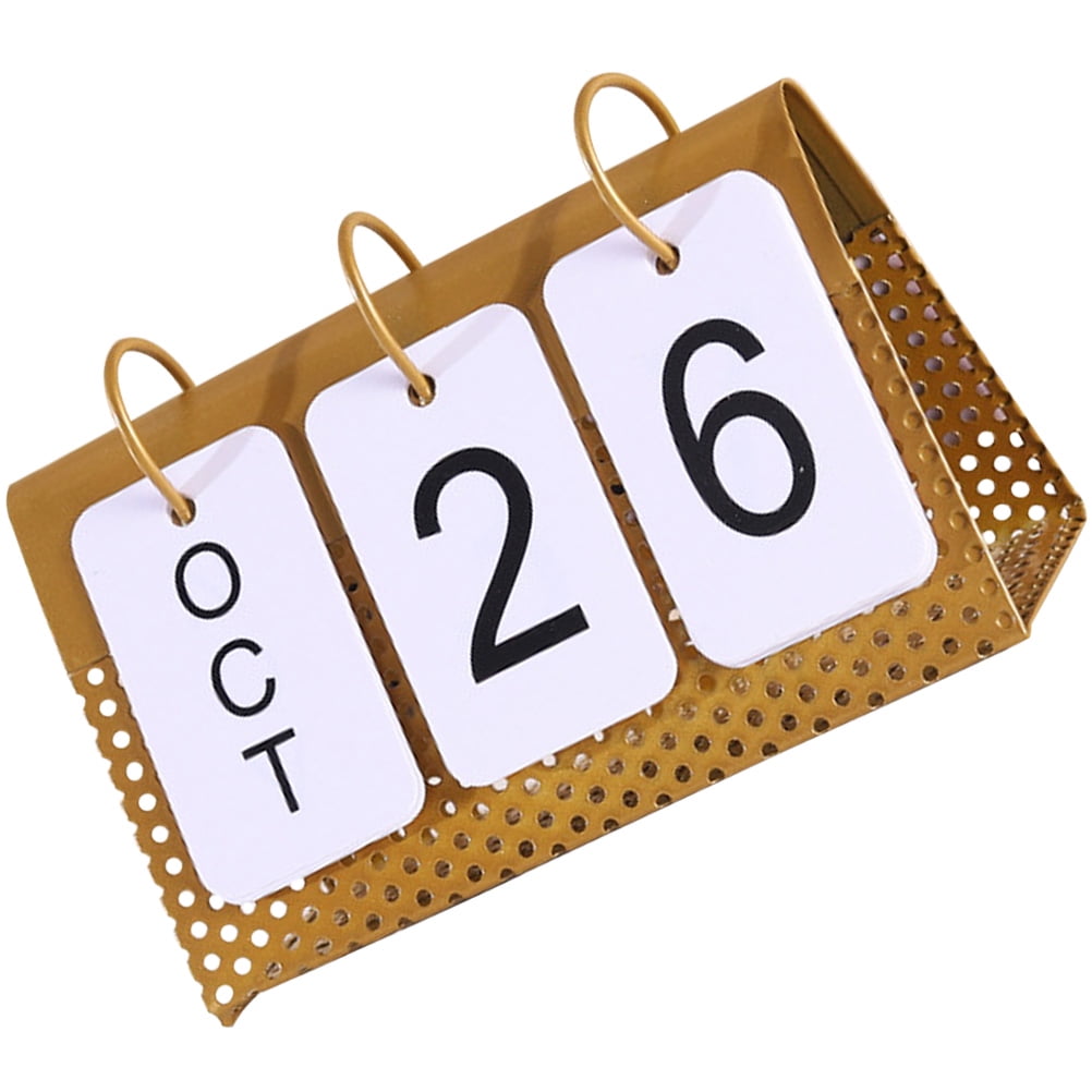 HONITANO 1Set Desk Perpetual Calendar Golden Iron for Home and Office ...