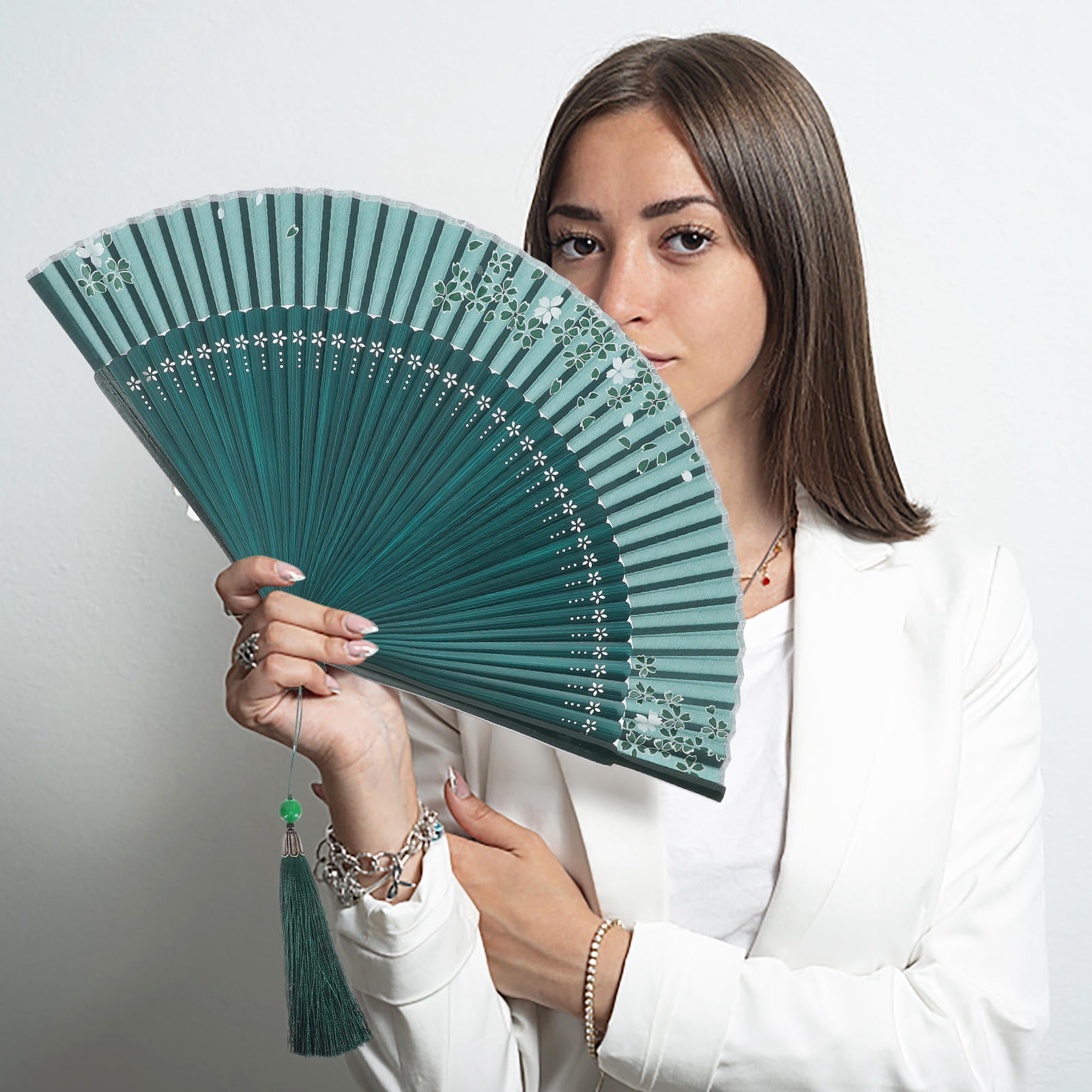 HONITANO 1Set Small Folding Hand Fan Bamboo With Green Color Vintage ...