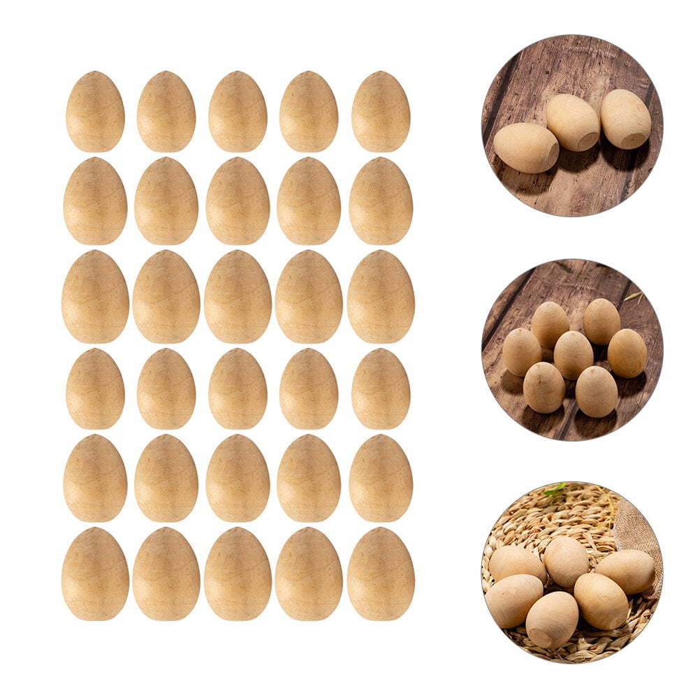 HONITANO 30Pcs Wood Eggs For Crafts Light Yellow Egg Shape For Easter ...
