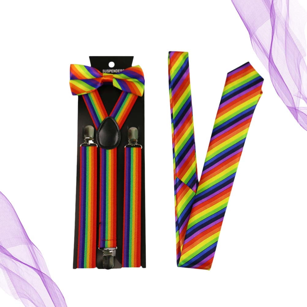 HONITANO 3Pcs Clip-On Suspenders With Bow Tie Set Chic Style Elastic ...