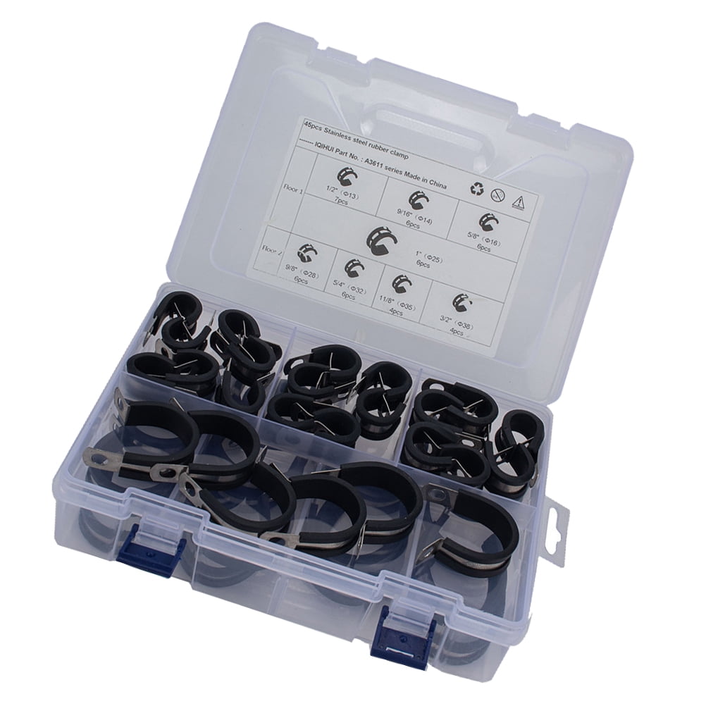 HONITANO 45Pcs Pipe Clamps Set Black Rubber For Automotive Fuel Lines ...