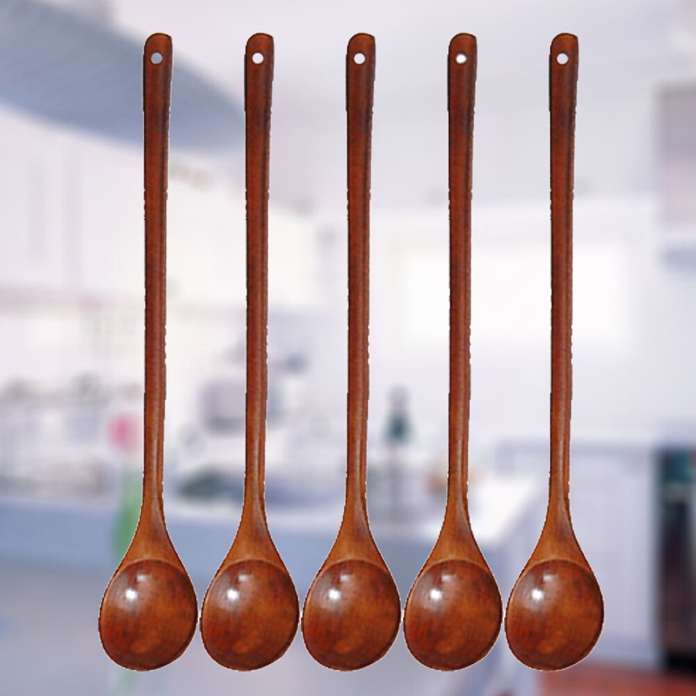 HONITANO 5Pcs Wooden Spoons For Stirring And Brown Long Handles ...
