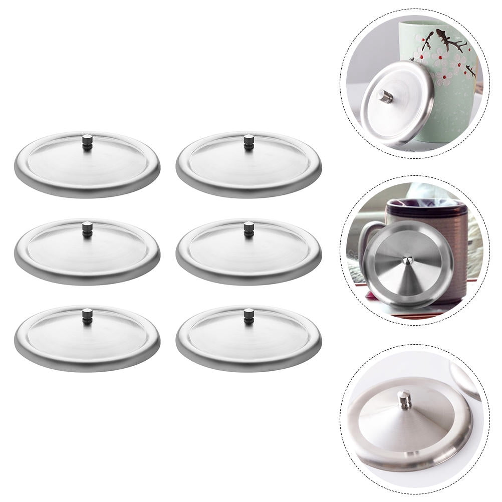 HONITANO 6Pcs Cup Lids Silver Round Stainless Steel Insulation for ...