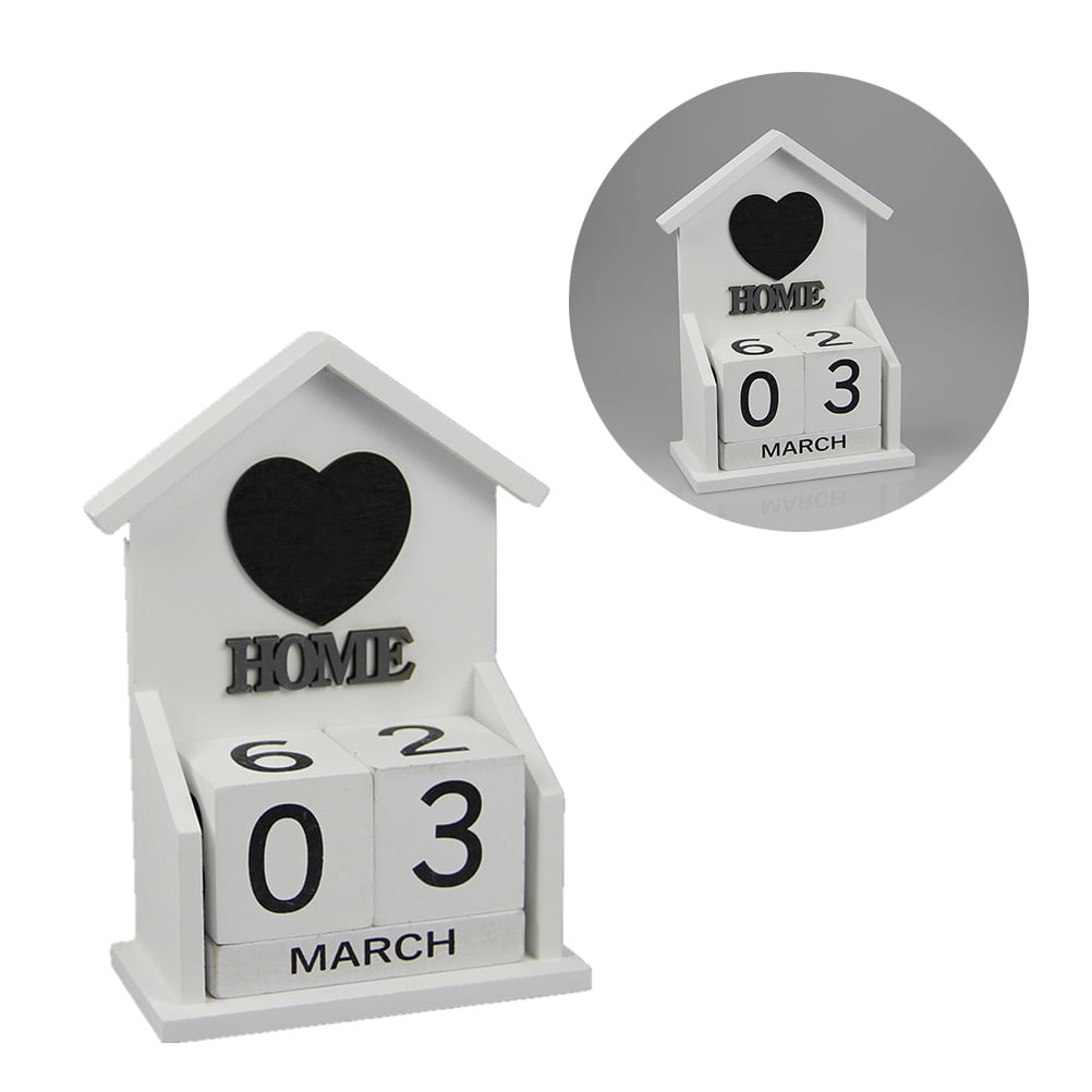 HONITANO Perpetual Calendar 1Pack Reusable Desk Calendar White Wood ...