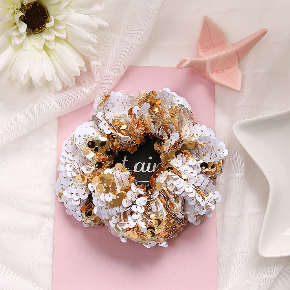 HONITANO Sequin Hair Scrunchies Women 11x4.3in Pink Rose Red Hold Hair In Place Circular ...